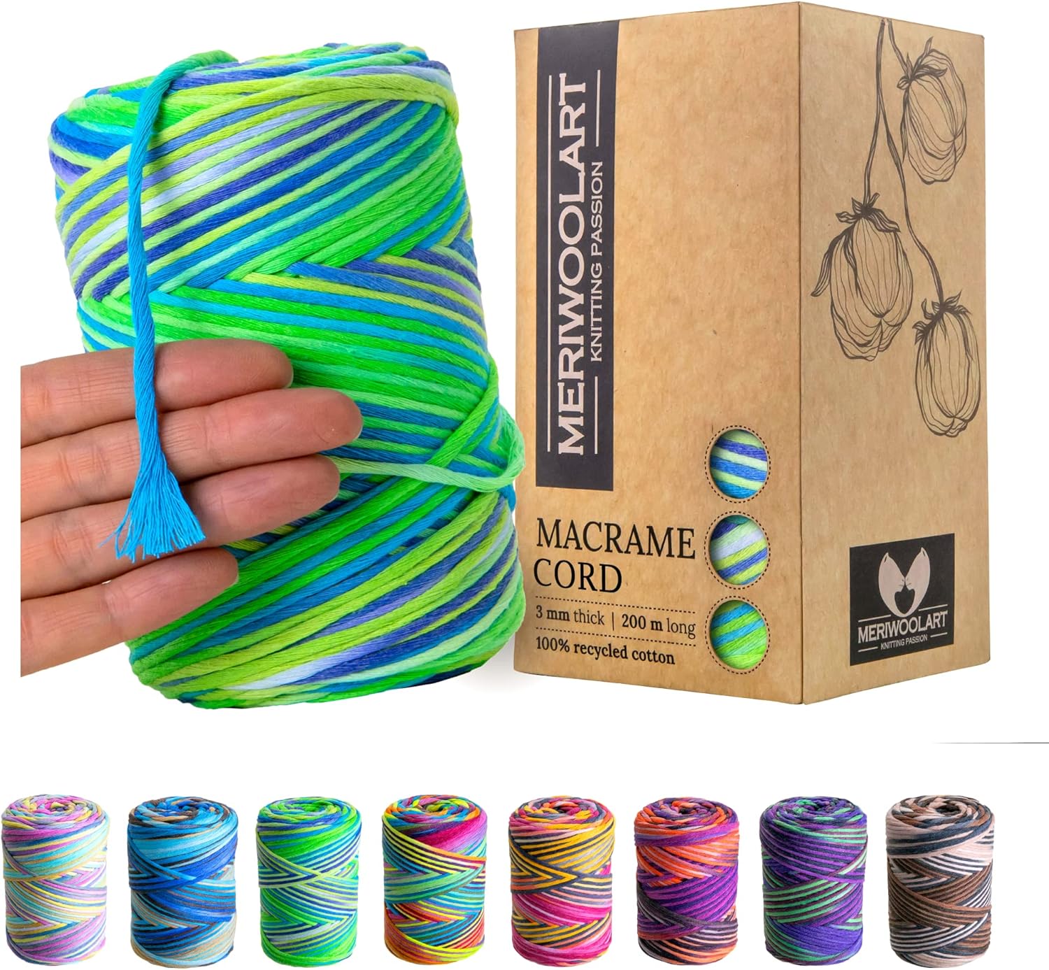 MeriWoolArt® Makramee Garn - Makramee Garn 3mm farbig 200m - Super ...