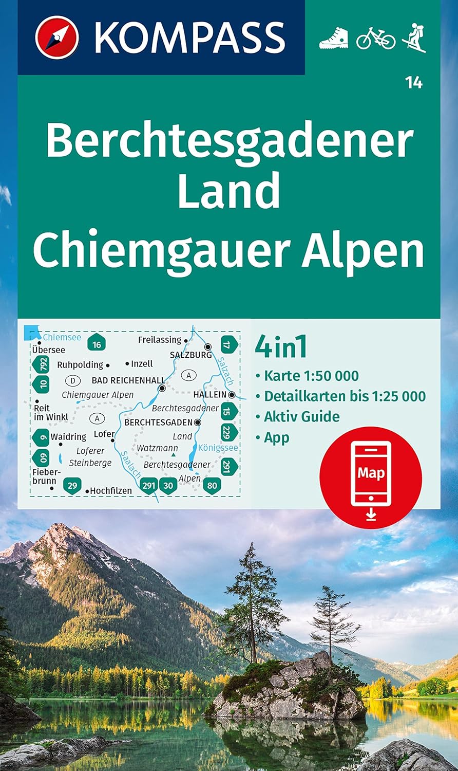 KOMPASS Wanderkarte 14 Berchtesgadener Land, Chiemgauer Alpen 1:50.000 ...