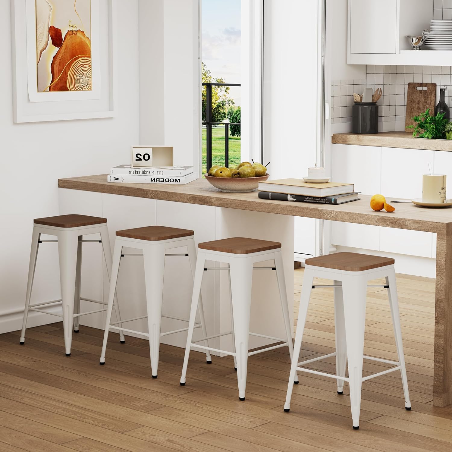 Amazon.com: Yongqiang 24" Backless Metal Bar Stools Set of 4 Industrial ...