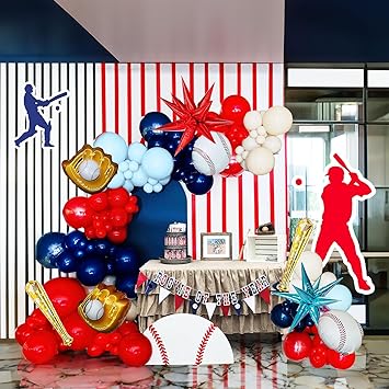 Amazon.com: Baseball Balloon garland kit 170pcs Navy Blue Red White and ...