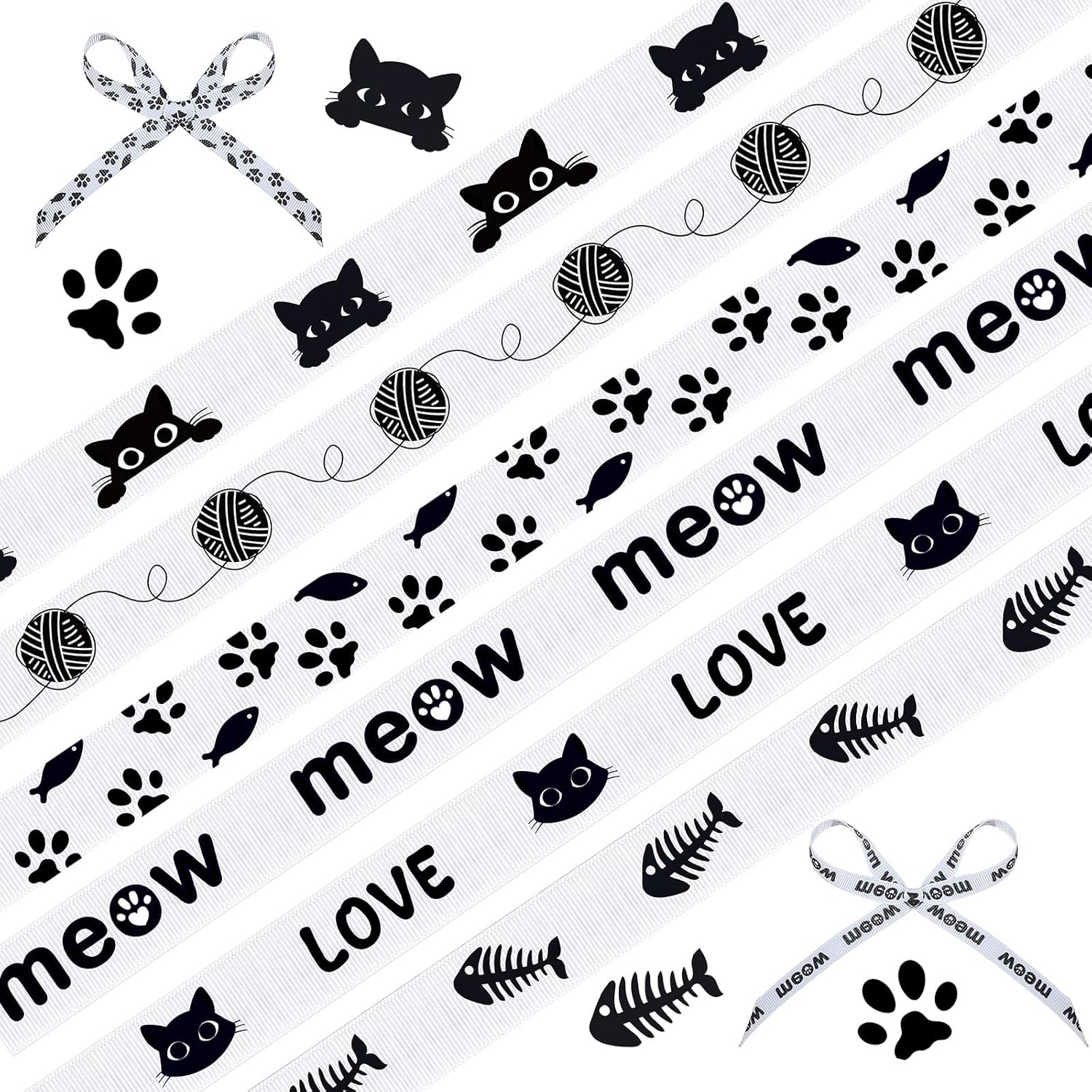 Amazon.com: Liobelon 6 Rolls 30 Yards Cat Grosgrain Ribbons 3/8" Cat ...