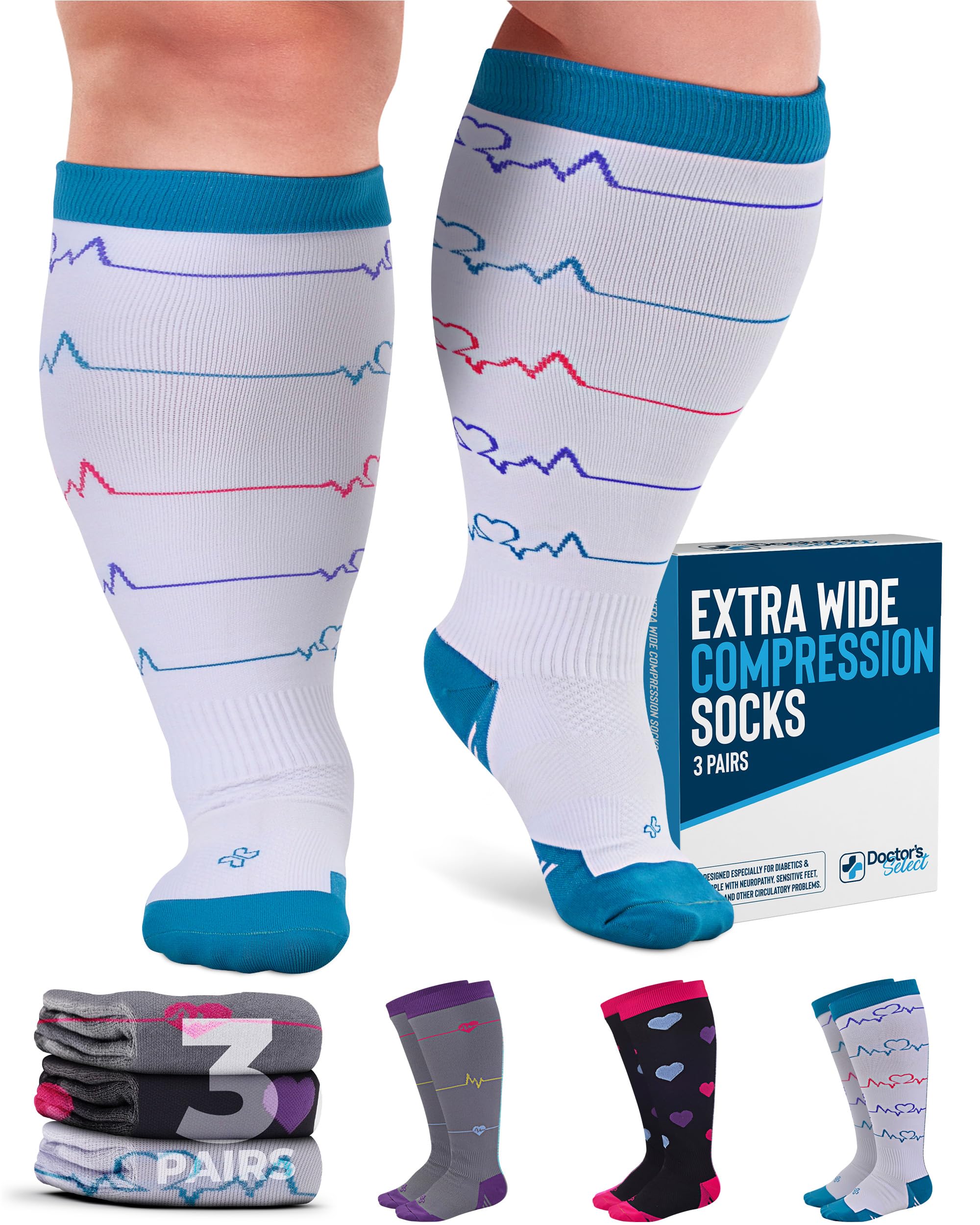Amazon.com: Doctor's Select 3 Pairs Plus Size Compression Socks Wide ...