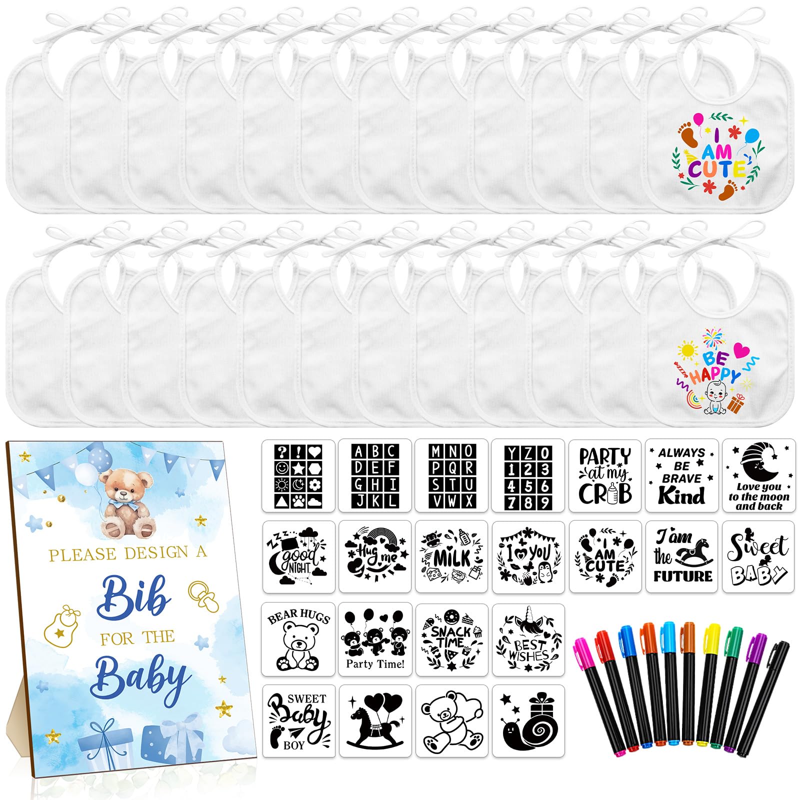 Snapklik.com : Newwiee 55 Pcs DIY Baby Bibs Set Includes 22 White ...