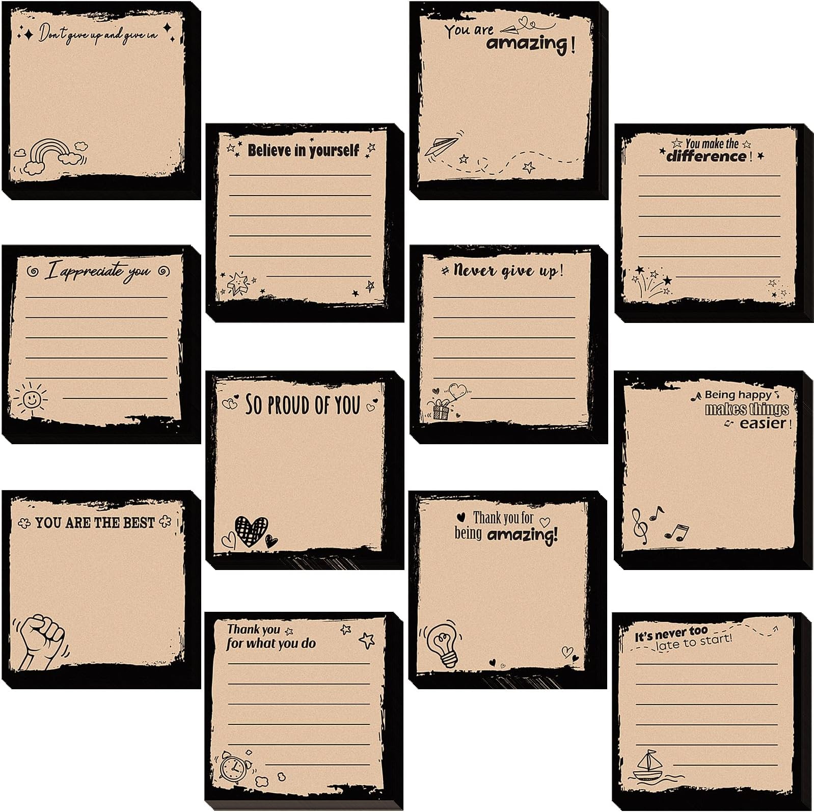 Amazon.com : Pasimy 12 Pcs Inspirational Sticky Notes 3 x 3 Inch ...