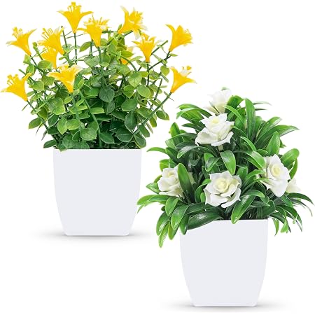Amazon.com: Der Rose 4 Packs Small Fake Plants Mini Artificial Faux ...