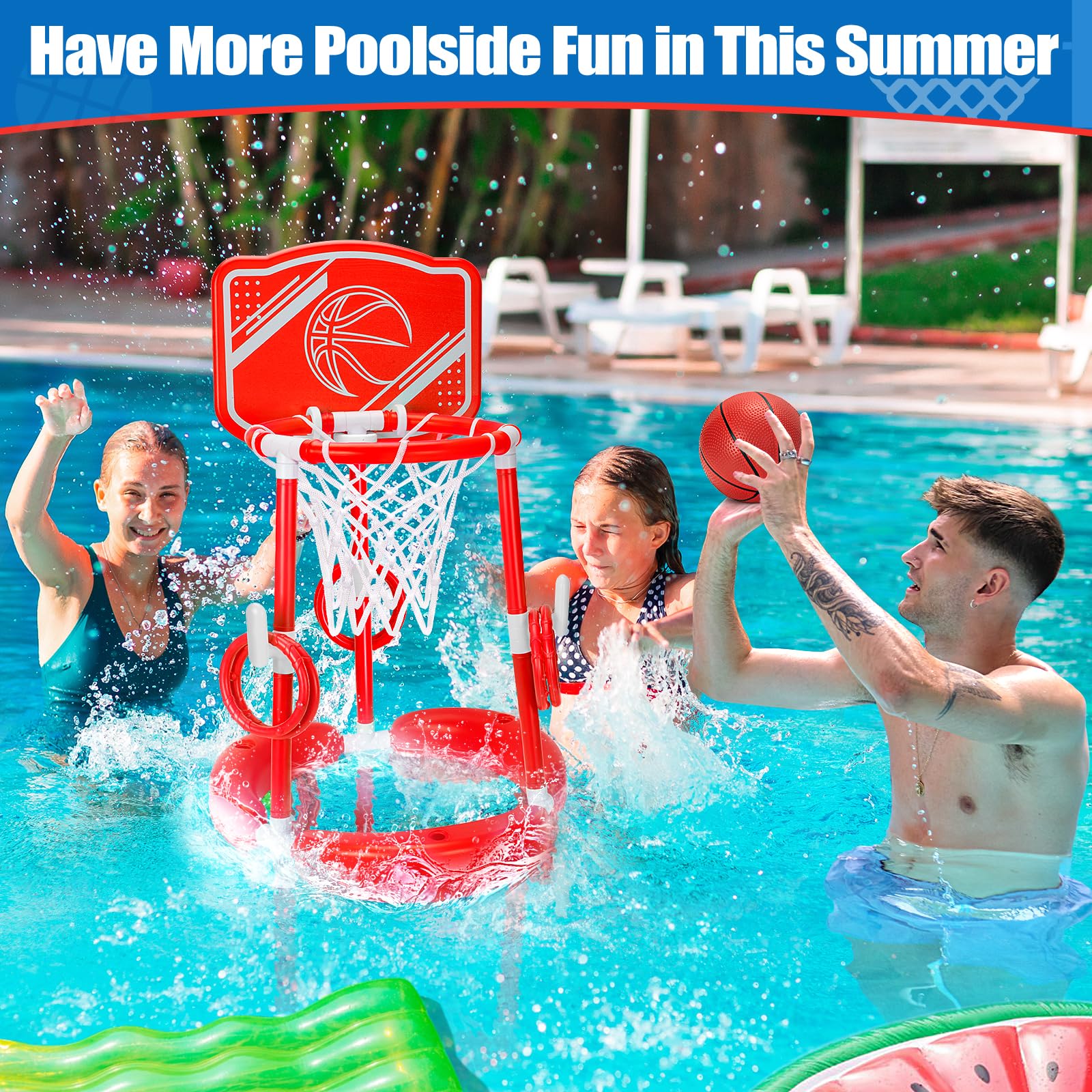 Snapklik.com : Pool Basketball Hoop, 2-in-1 Poolside Floating Pool ...