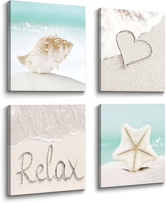 Amazon.com: Coastal Seashell Picture Wall Art - Beach Canvas Prints ...