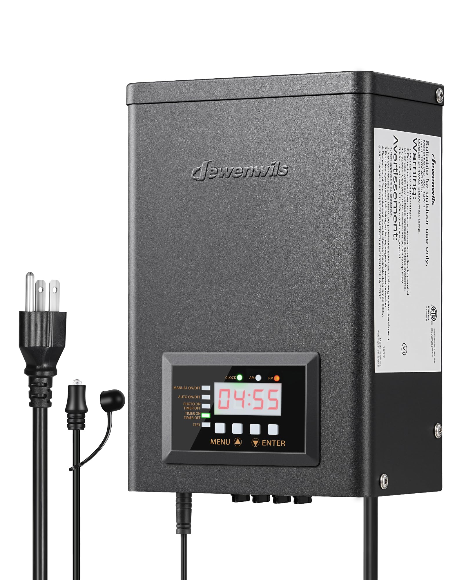 DEWENWILS 300W Low Voltage Transformer with Timer and Photocell Sensor ...