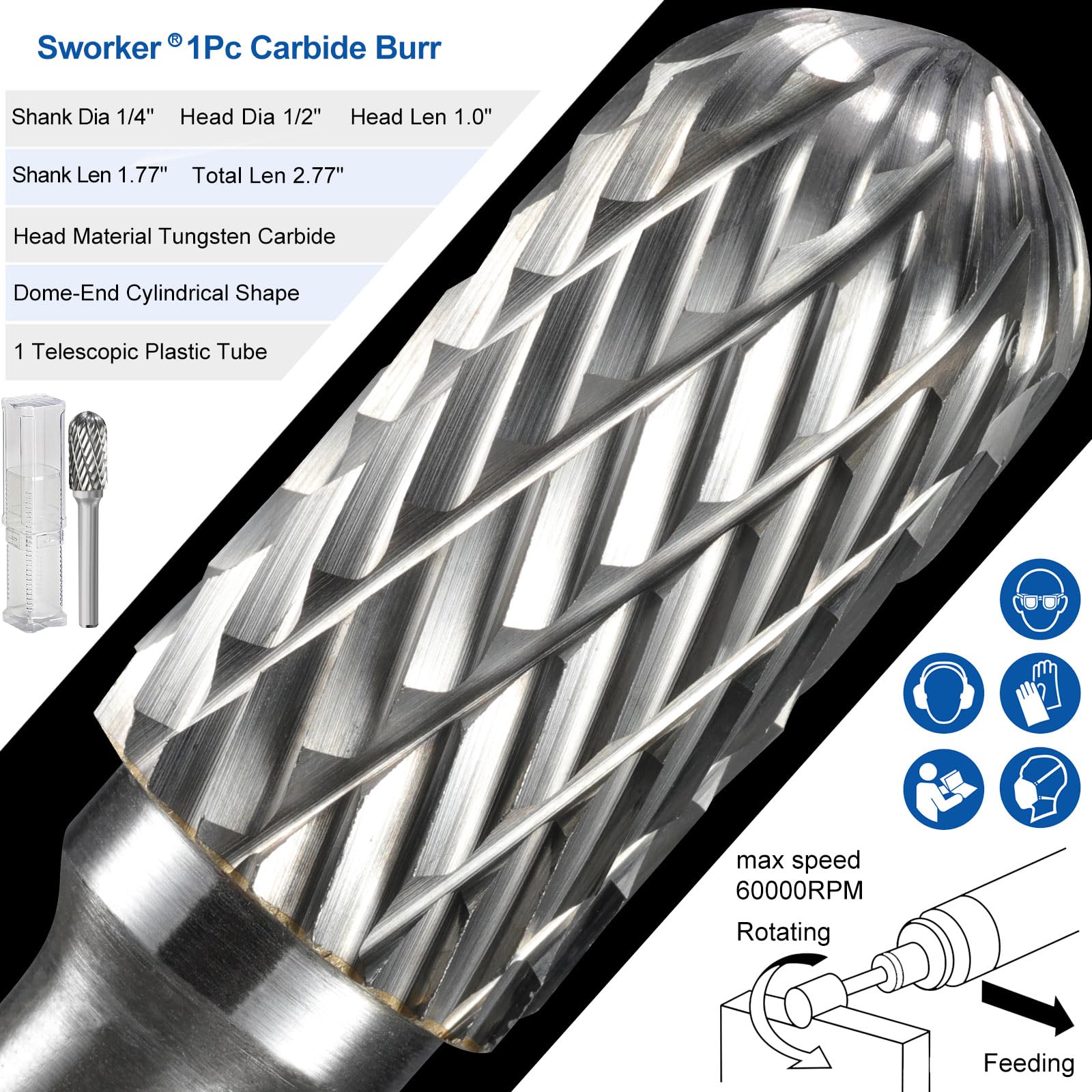 Snapklik.com : 1Pc 1/4 Carbide Burr Set 1/4" Shank Head Dia 1/2" Dome ...
