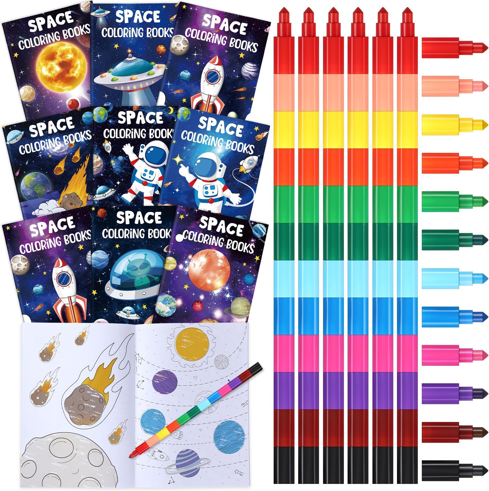 Amazon.com: Funrous 24 Pcs Space Coloring Books Bulk with 24 Stacking ...