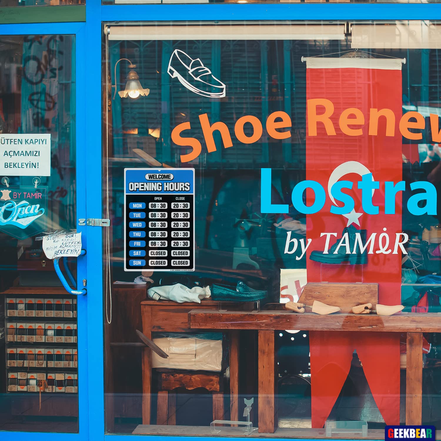 Snapklik.com : GEEKBEAR Opening Hours Sign (02. Blue) Business Hours ...