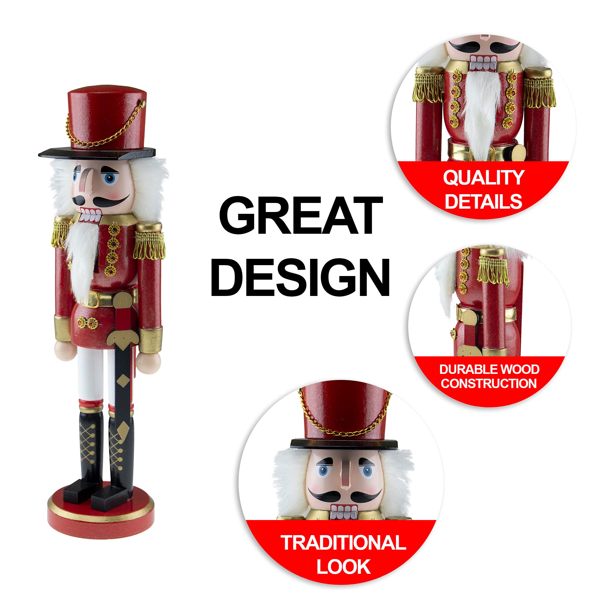 Wooden Firecracker Decor 12" Red Swordsman Nutcracker - Hand-Painted ...