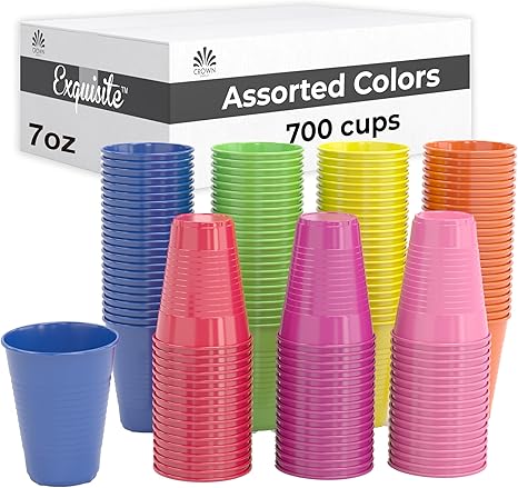 Amazon.com: 700 Assorted Color 7 Oz Plastic Cups - Disposable Drinking ...