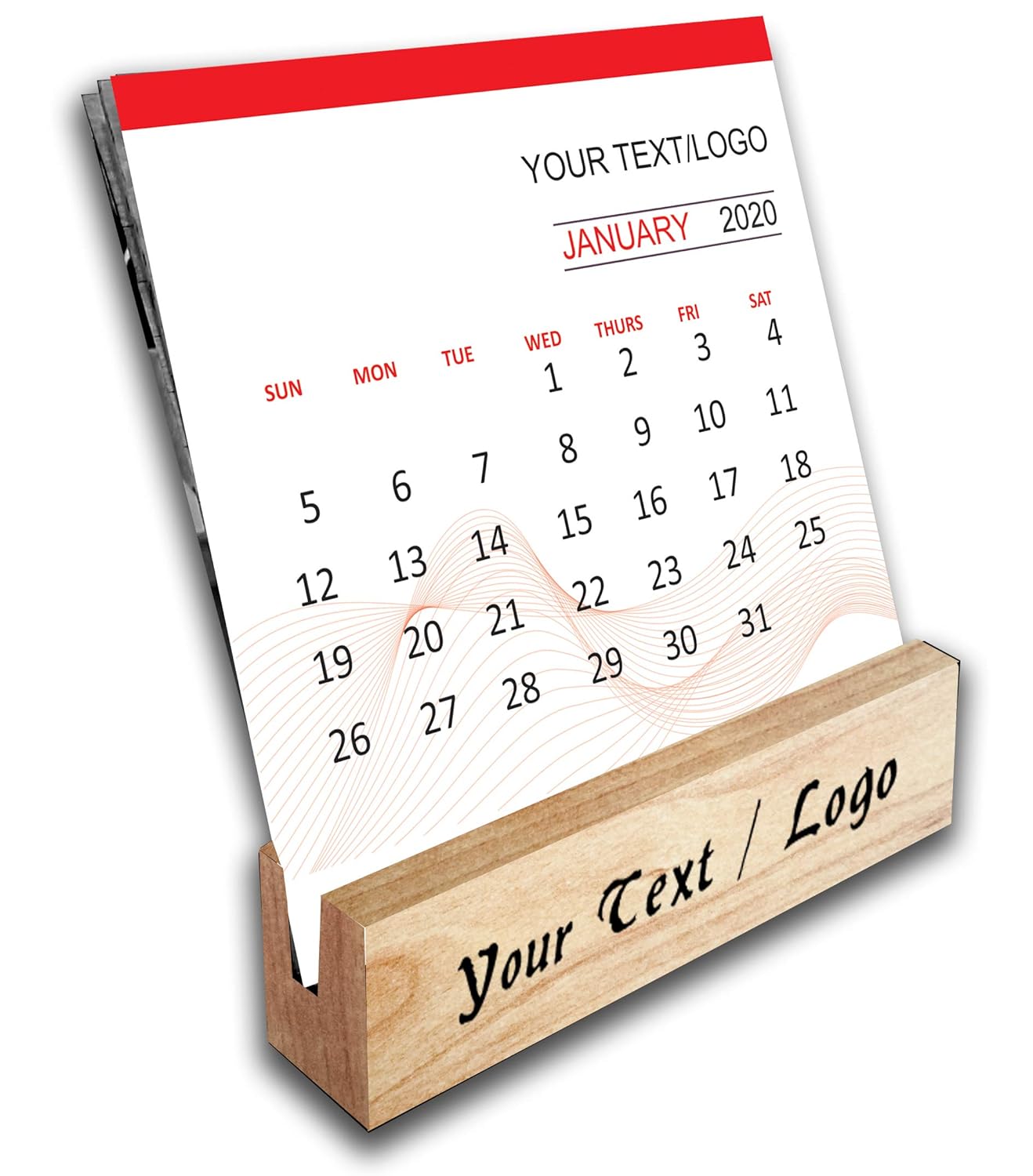 Brown Cloud Customized Table/Desk Calendar on Wooden Block Stand with ...