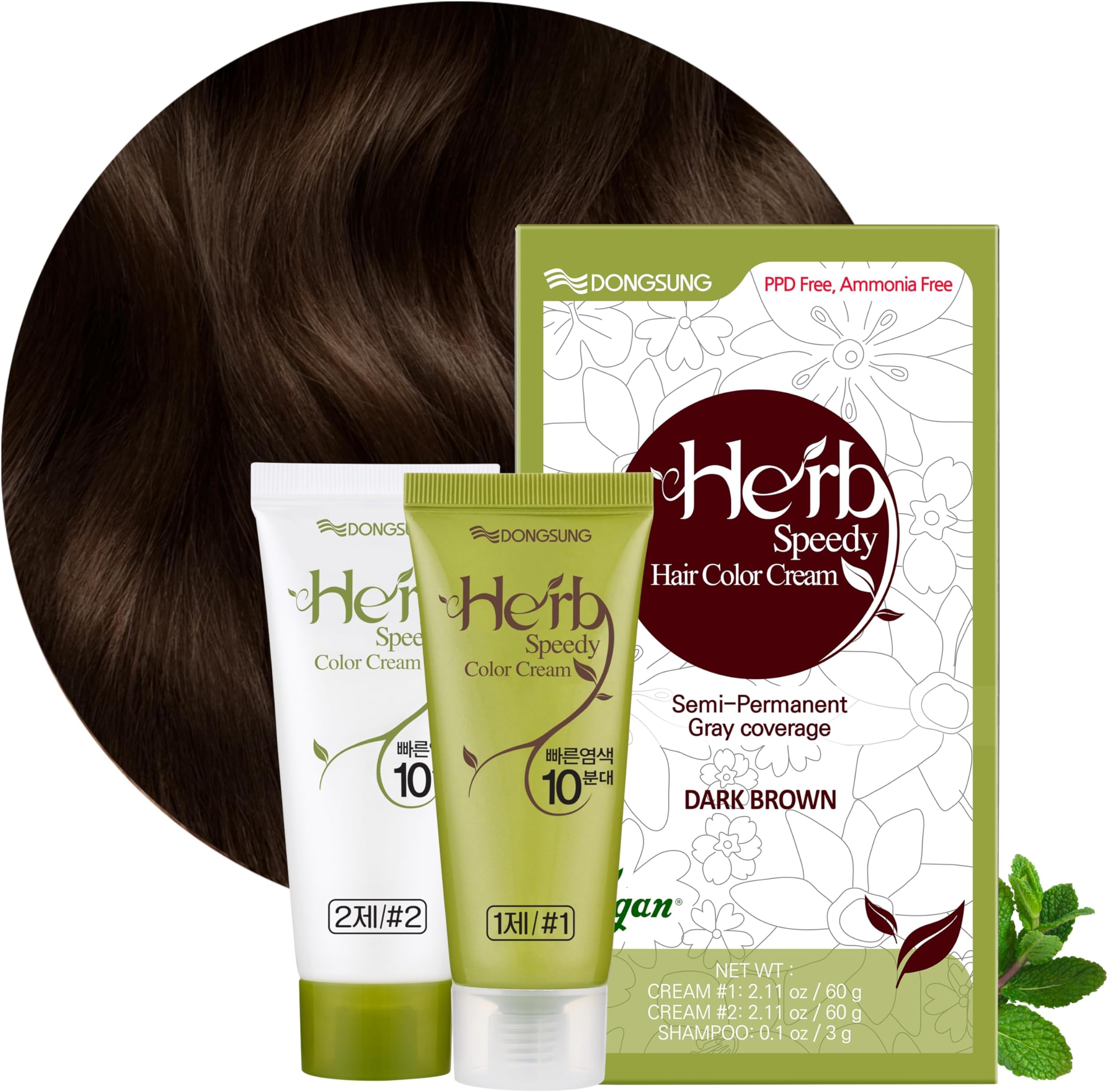 Amazon.com : DONGSUNG Herb Speedy Color Cream (Dark Brown, 1 Pack), PPD ...