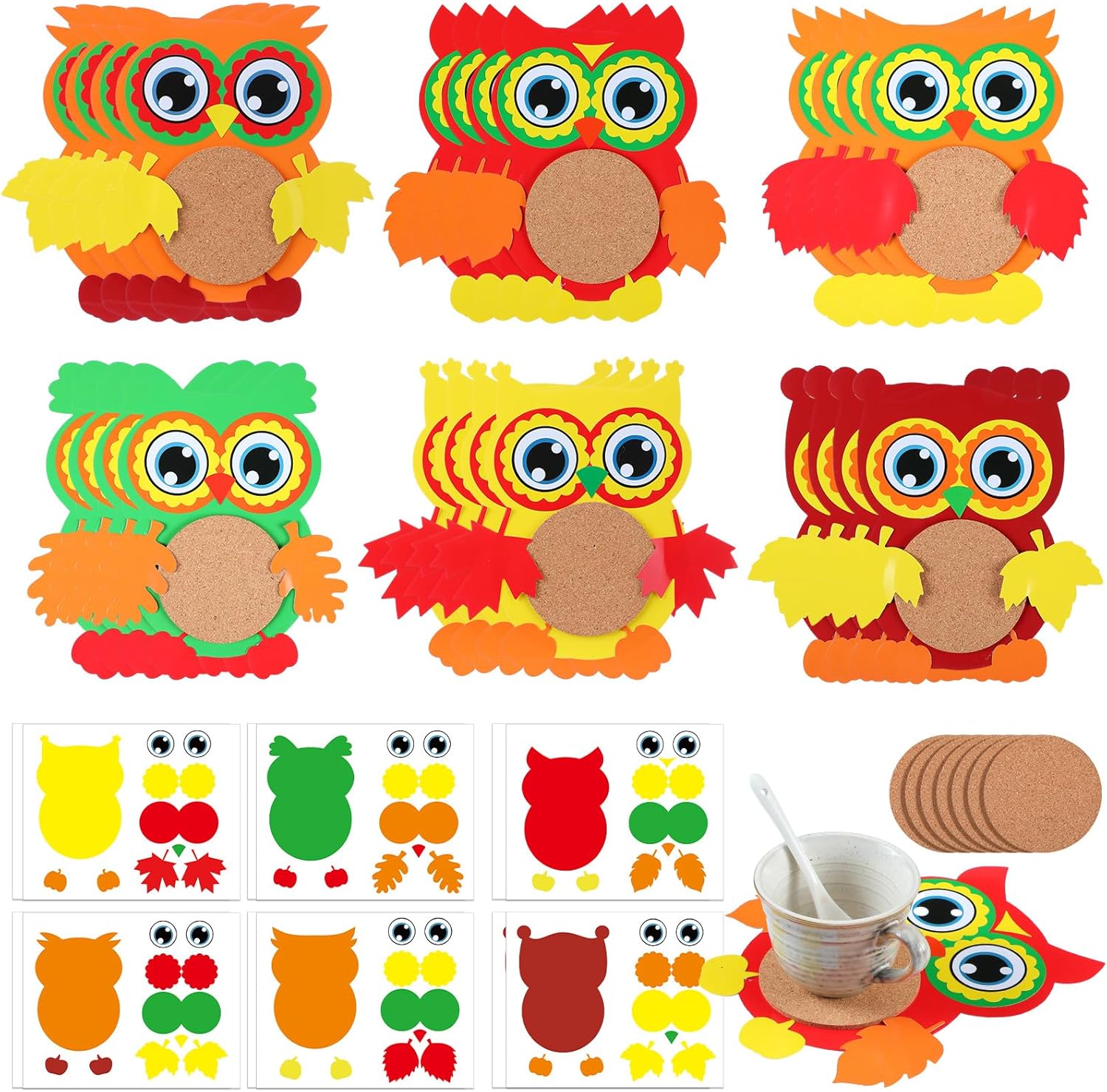 Amazon.com: Gilprop 24 Set Fall Thanksgiving Owl Coaster Craft for Kids ...