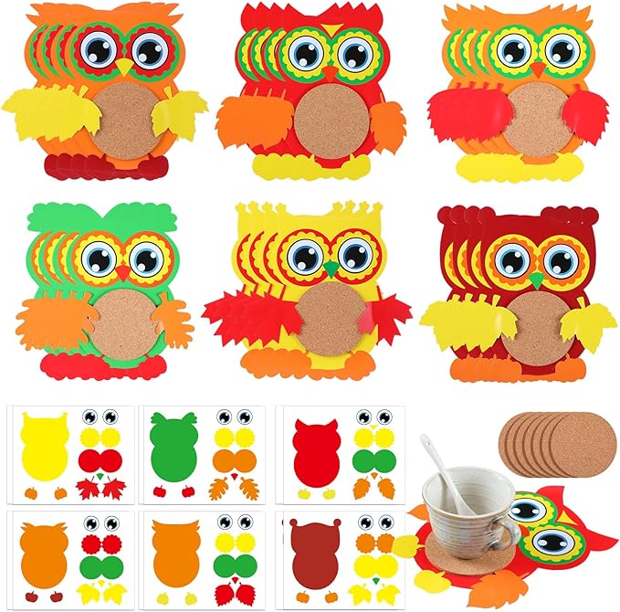 Amazon.com: Gilprop 24 Set Fall Thanksgiving Owl Coaster Craft for Kids ...