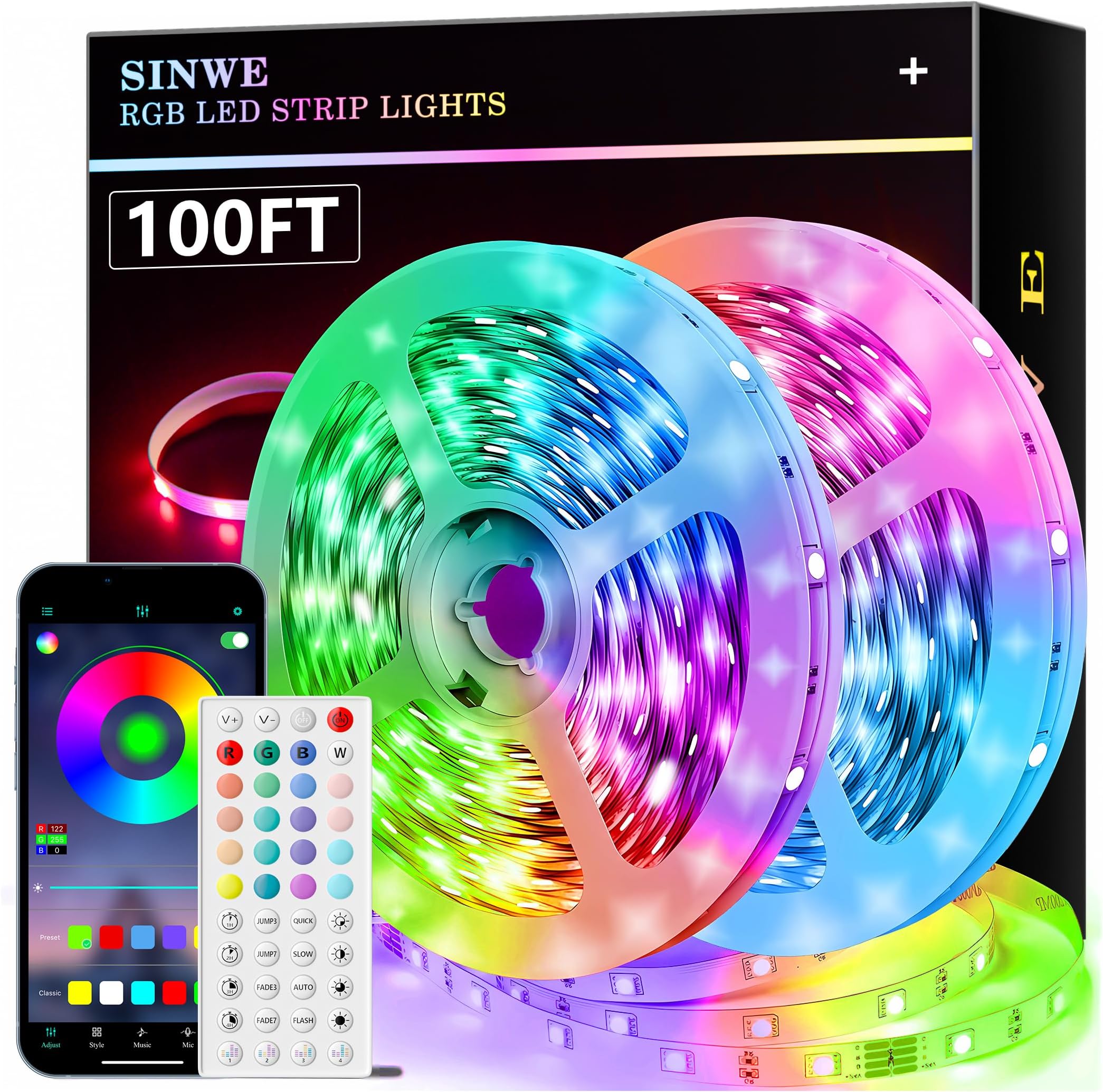 Amazon.com: LED Lights for Bedroom, 100ft(2 Rolls of 50ft) LED Strip ...