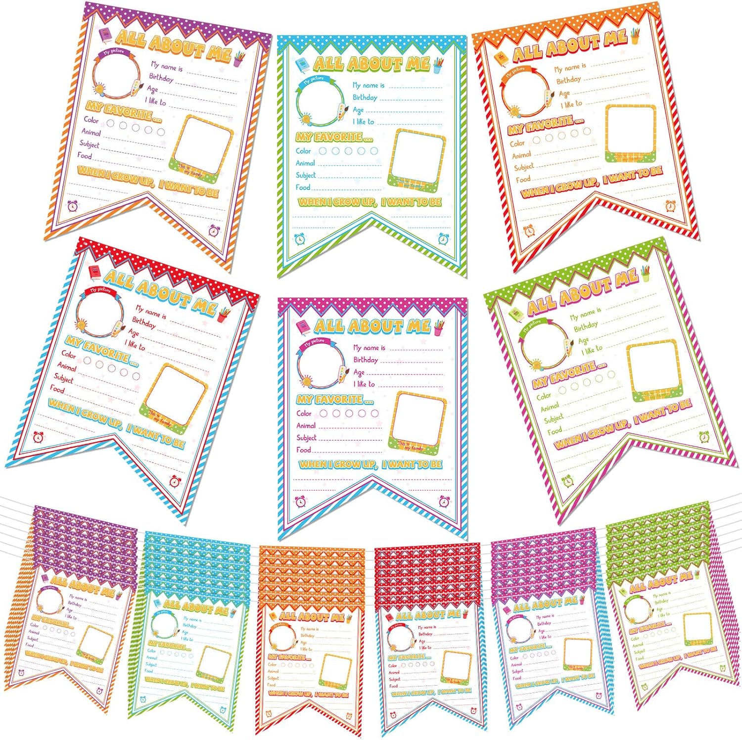 48 Pcs All About Me Poster Bunting Banner Pennants Chile | Ubuy