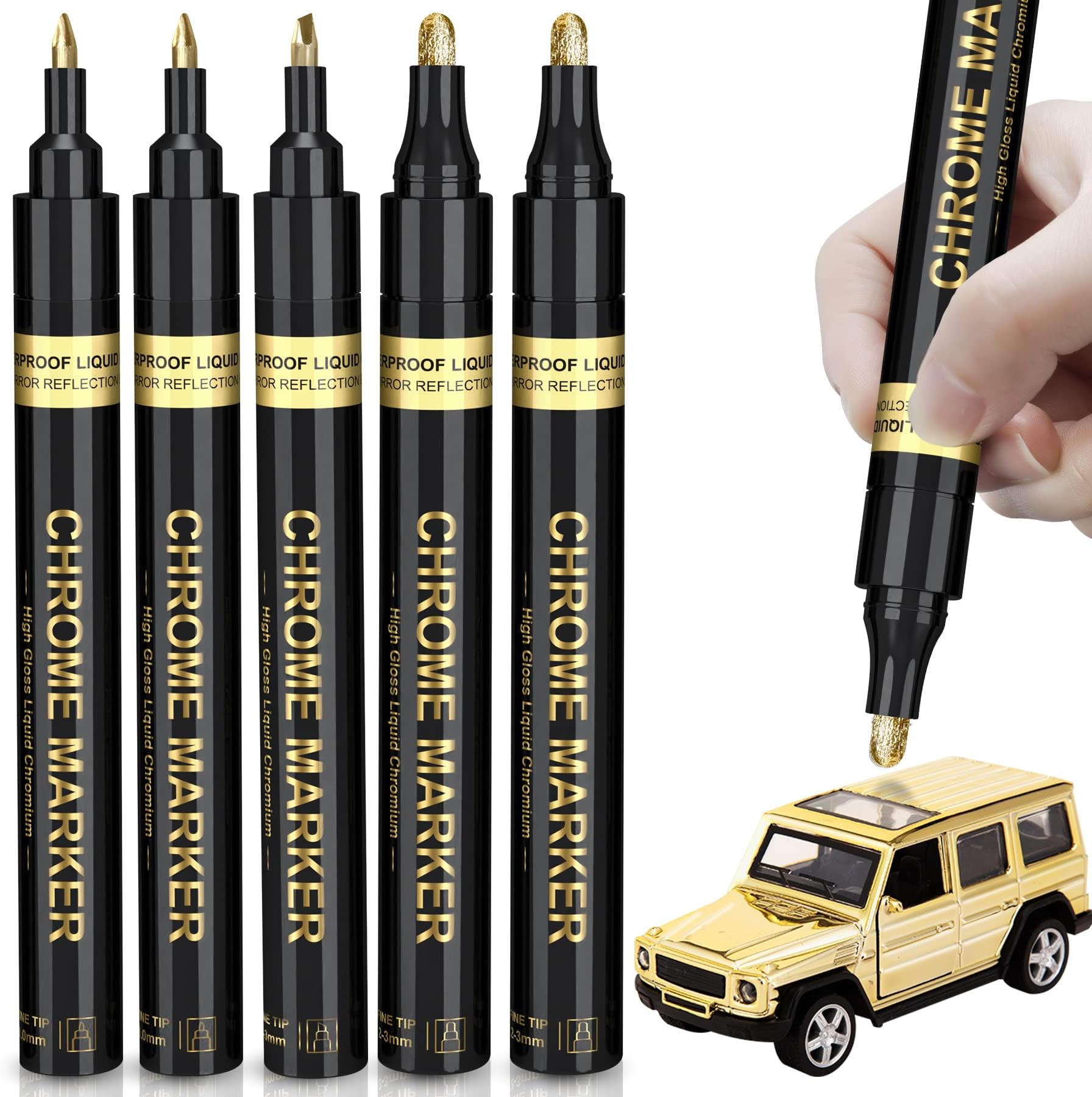 Amazon.com: Golden Liquid Chrome Marker Set: 5pcs Permanent Art Liquid ...