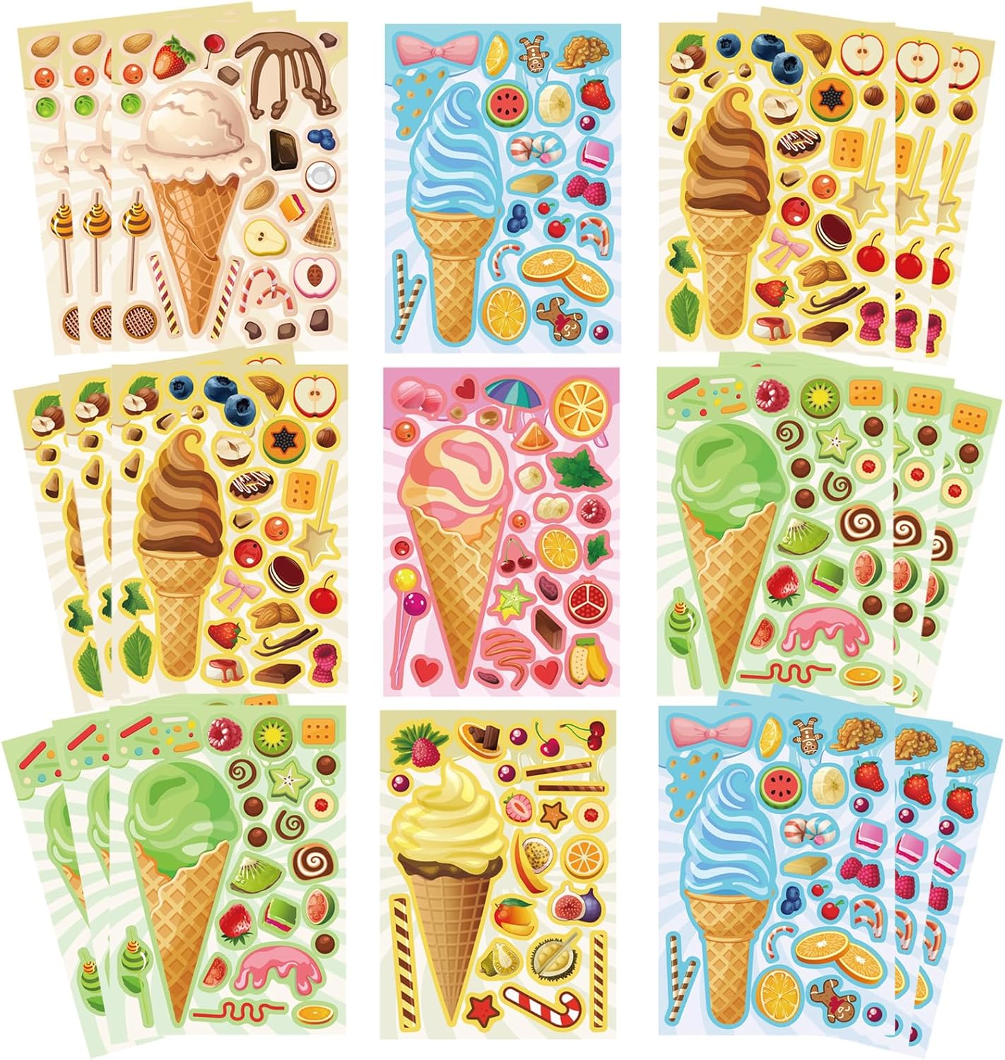 Amazon.com: Ice Cream Party Kids Sticker Sheets - 36 Mix and Match ...