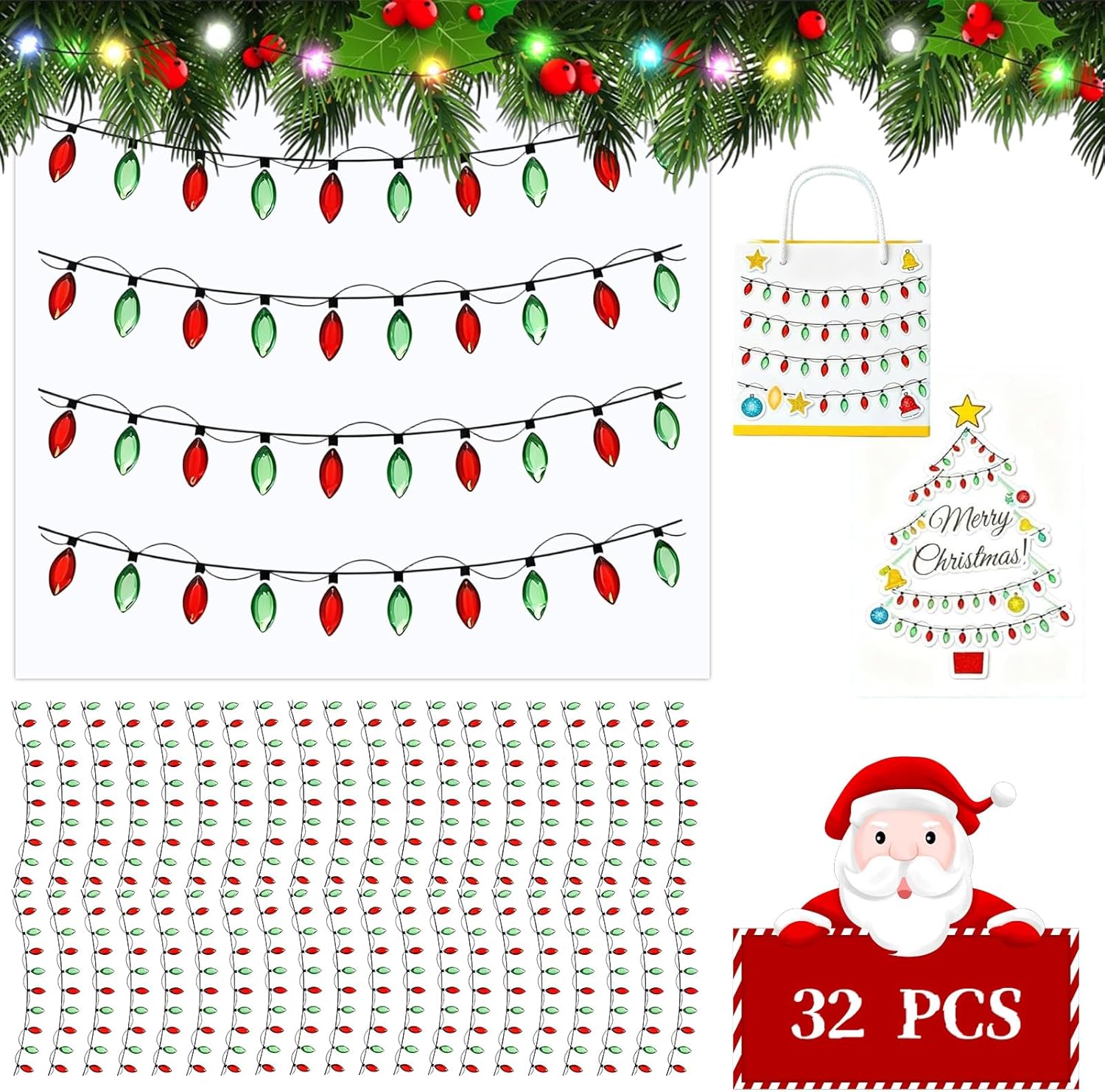 Amazon.com: 32PCS Christmas Lights Stickers for Crafts,Christmas Light ...