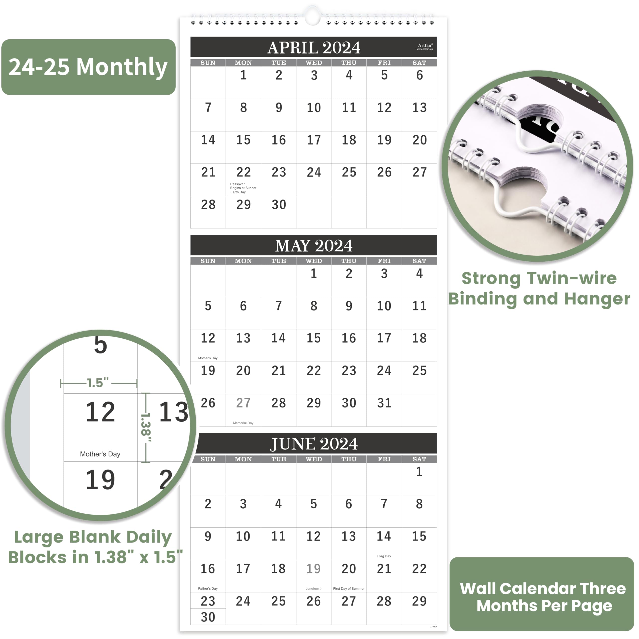 Snapklik.com : Wall Calendar 2024-2025 APIRL 2024 - JULY 2025, 3 Month ...