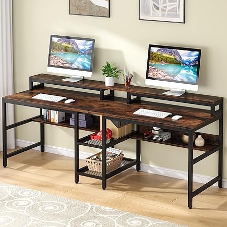 Amazon.com: Tribesigns 90.55'' 2 Person Desk with Storage Shelves ...