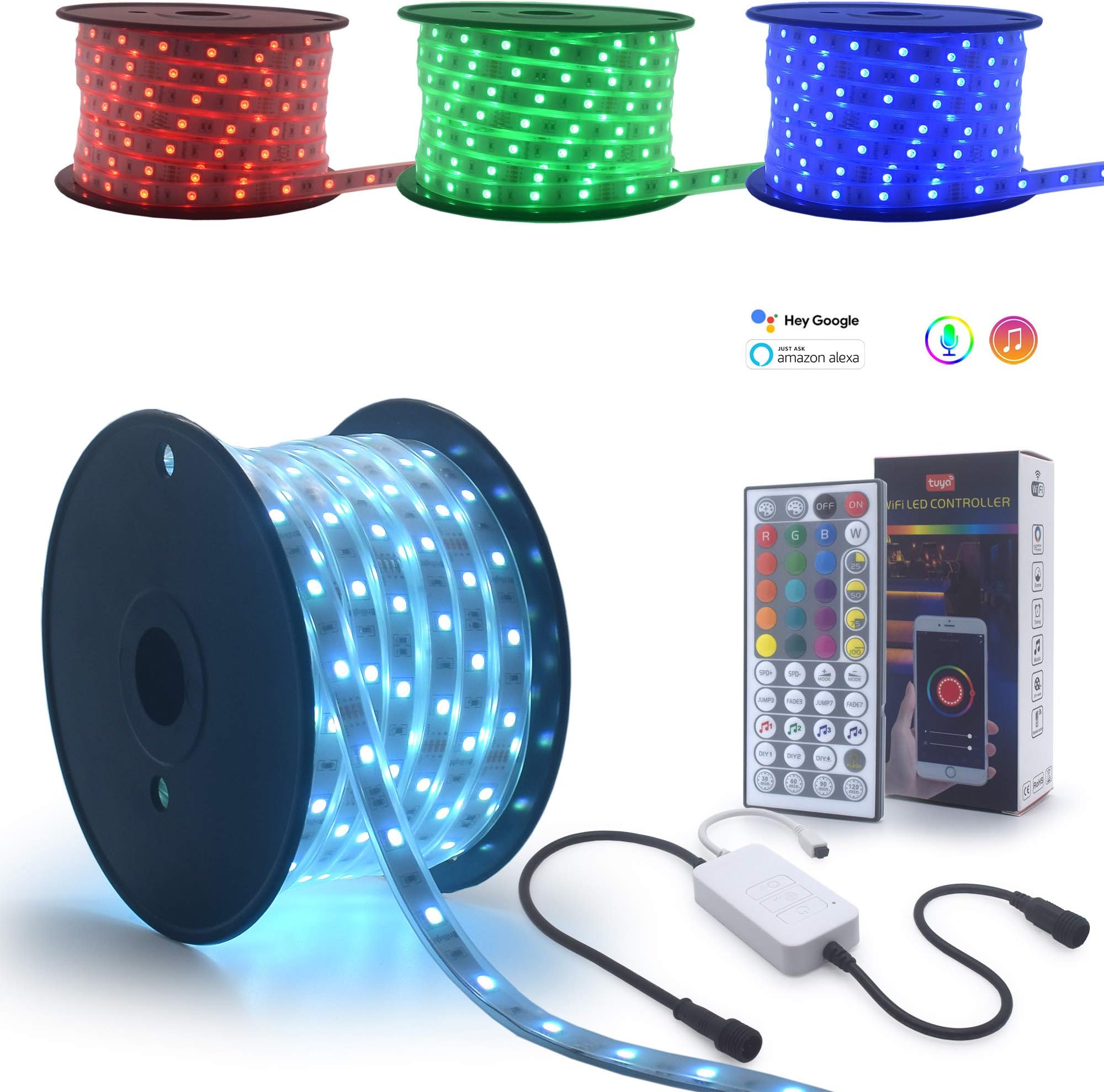 Amazon.com: 100 Feet Waterproof 24 Volts LED RGB Strip Lights Smart ...