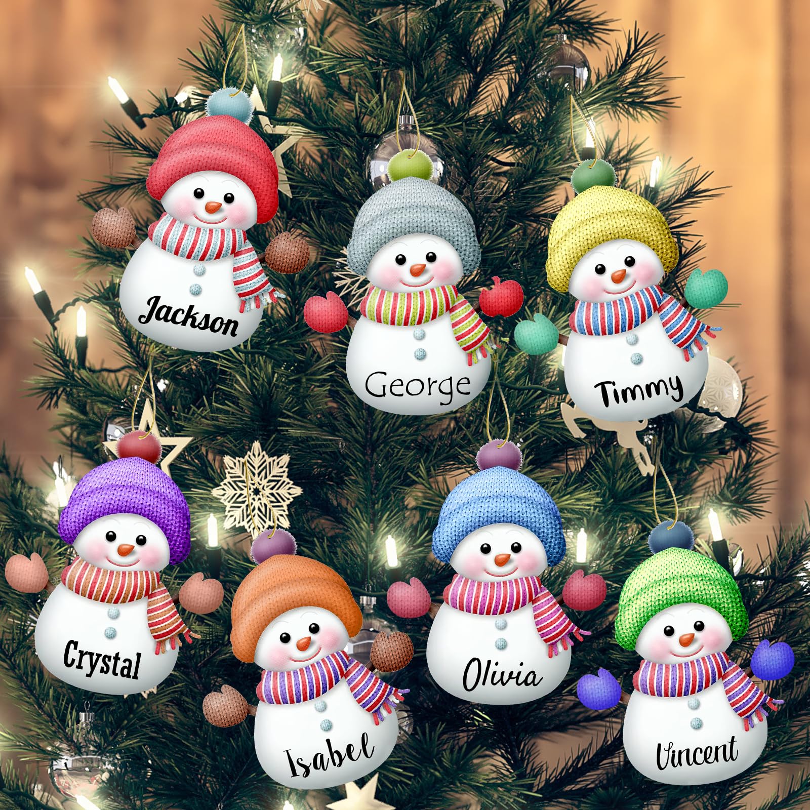 Amazon.com: 7pcs Personalized Christmas Snowman Ornaments Custom Wooden ...