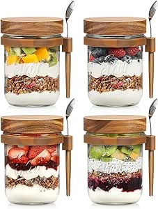 Amazon.com: LANDNEOO 4 Pack Overnight Oats Containers with Wooden Lids and Spoons, 16oz Glass ...