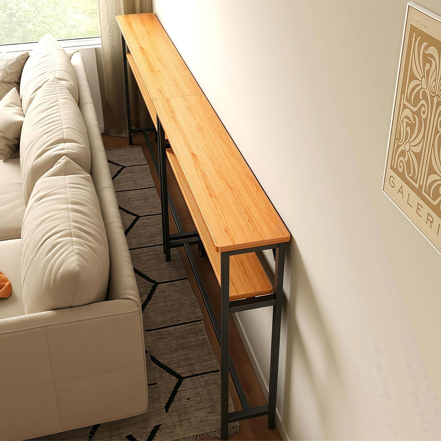 JOMILA Sofa Tables Narrow Long 2 Tier Grey Console Table with Storage ...