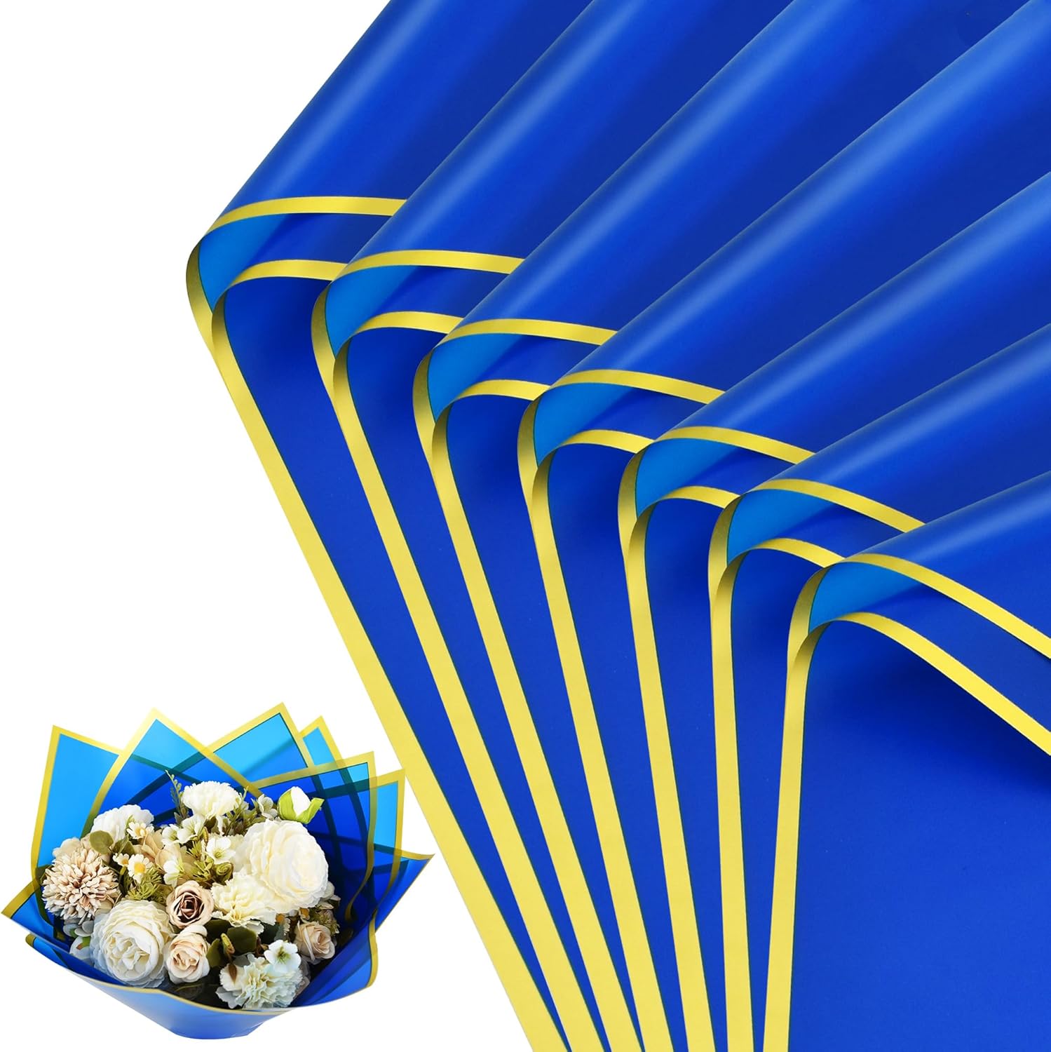 Amazon.com: BEISHIDA Royal Blue Flower Wrapping Paper -20 Sheets ...