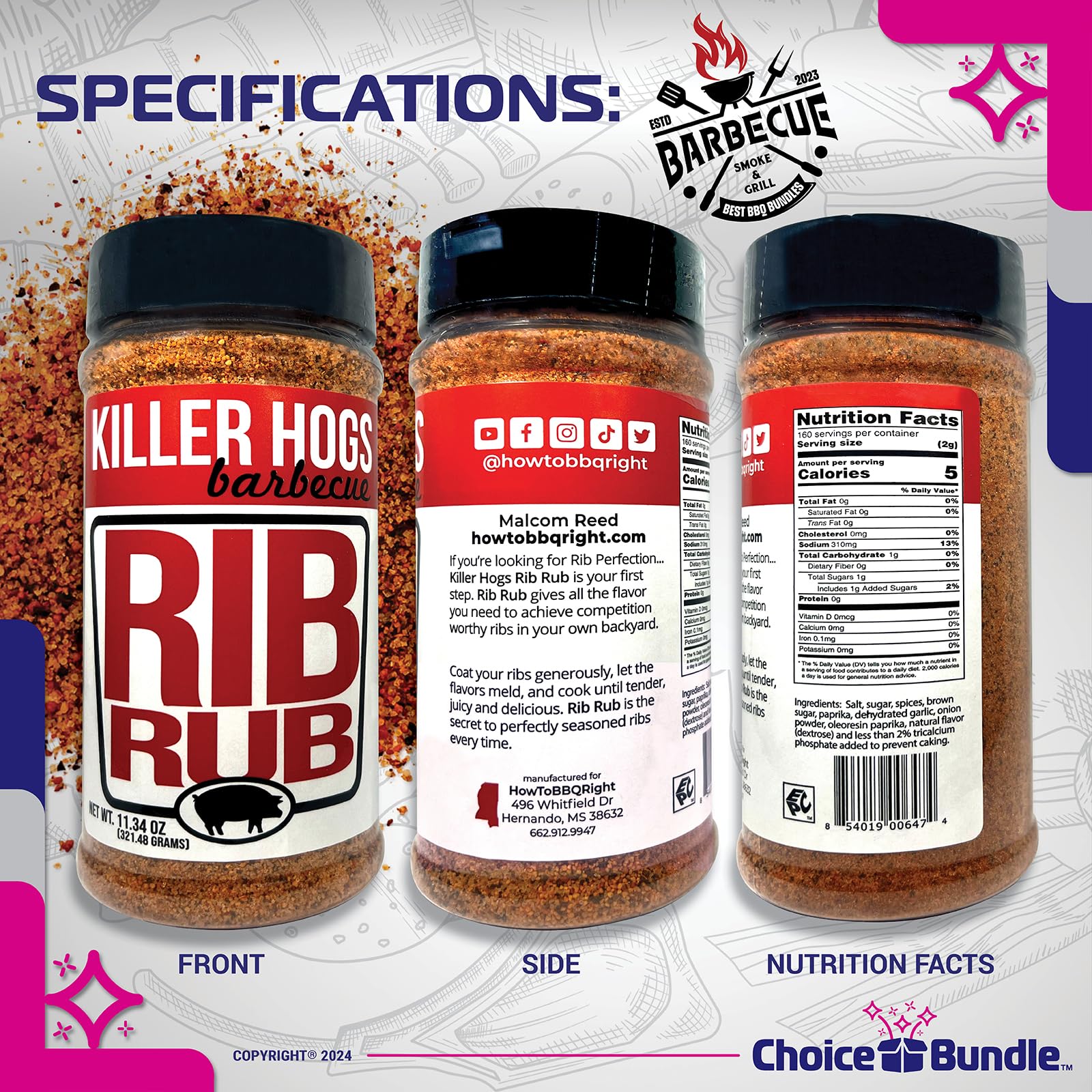 Snapklik.com : ChoiceBundle Killer Hogs Rib Rub Premium BBQ Barbecue ...