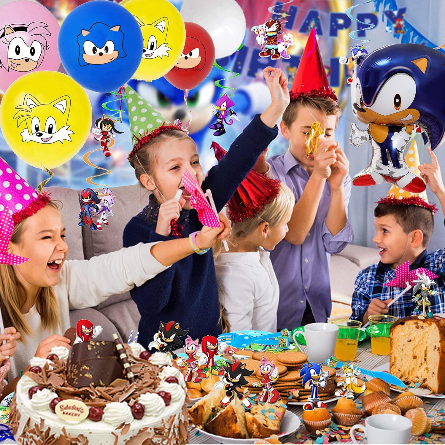 Soni The Hedgehog suministros de fiesta de cumpleaños 106 unidades ...