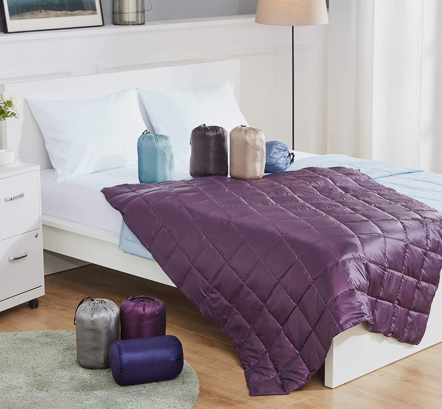 Amazon.com: SunStyle Home Packable Travel Down Throw Blanket (04528A ...