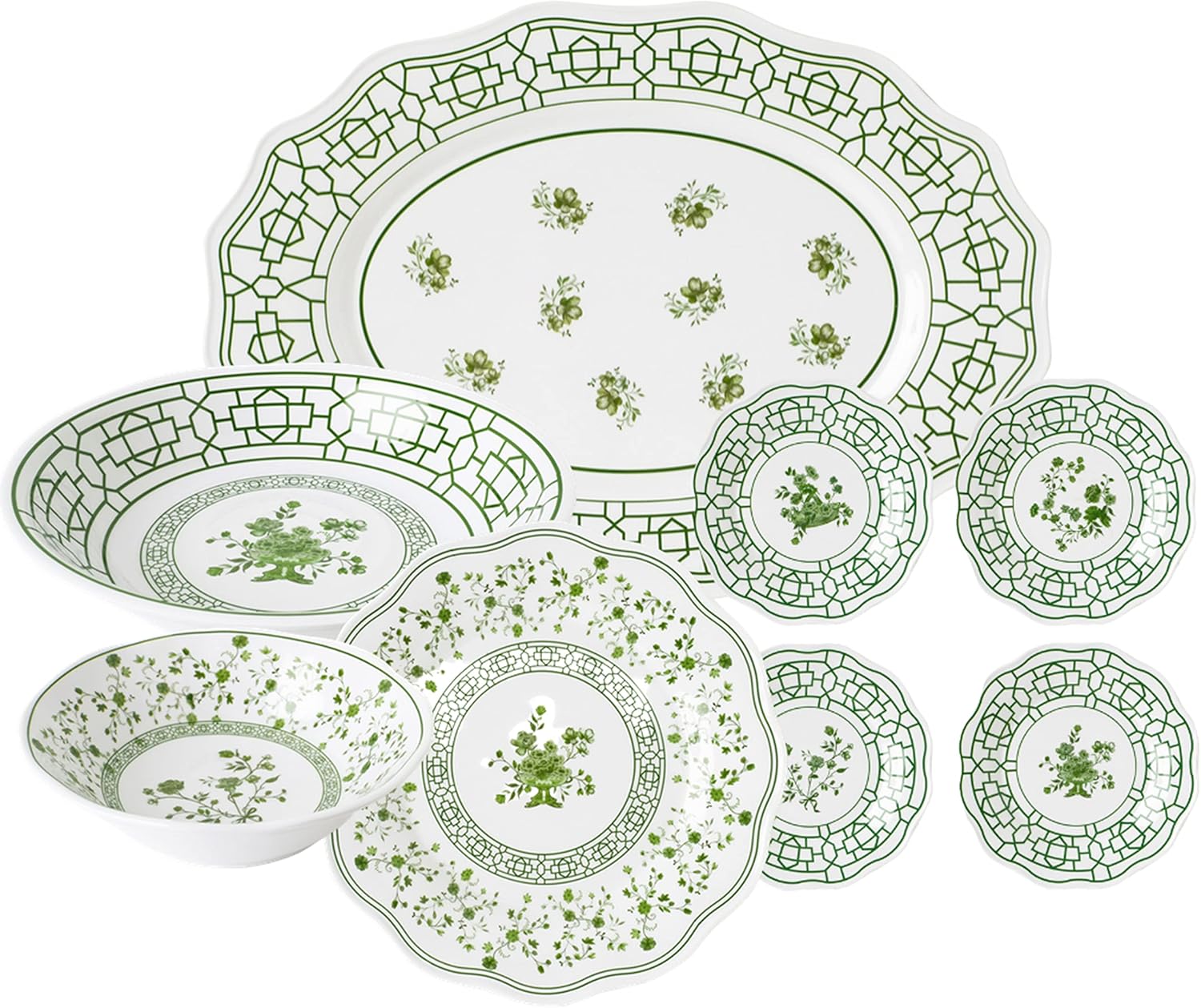 Amazon.com | Green & White Dinnerware Set for 4 - Melamine Dinnerware ...