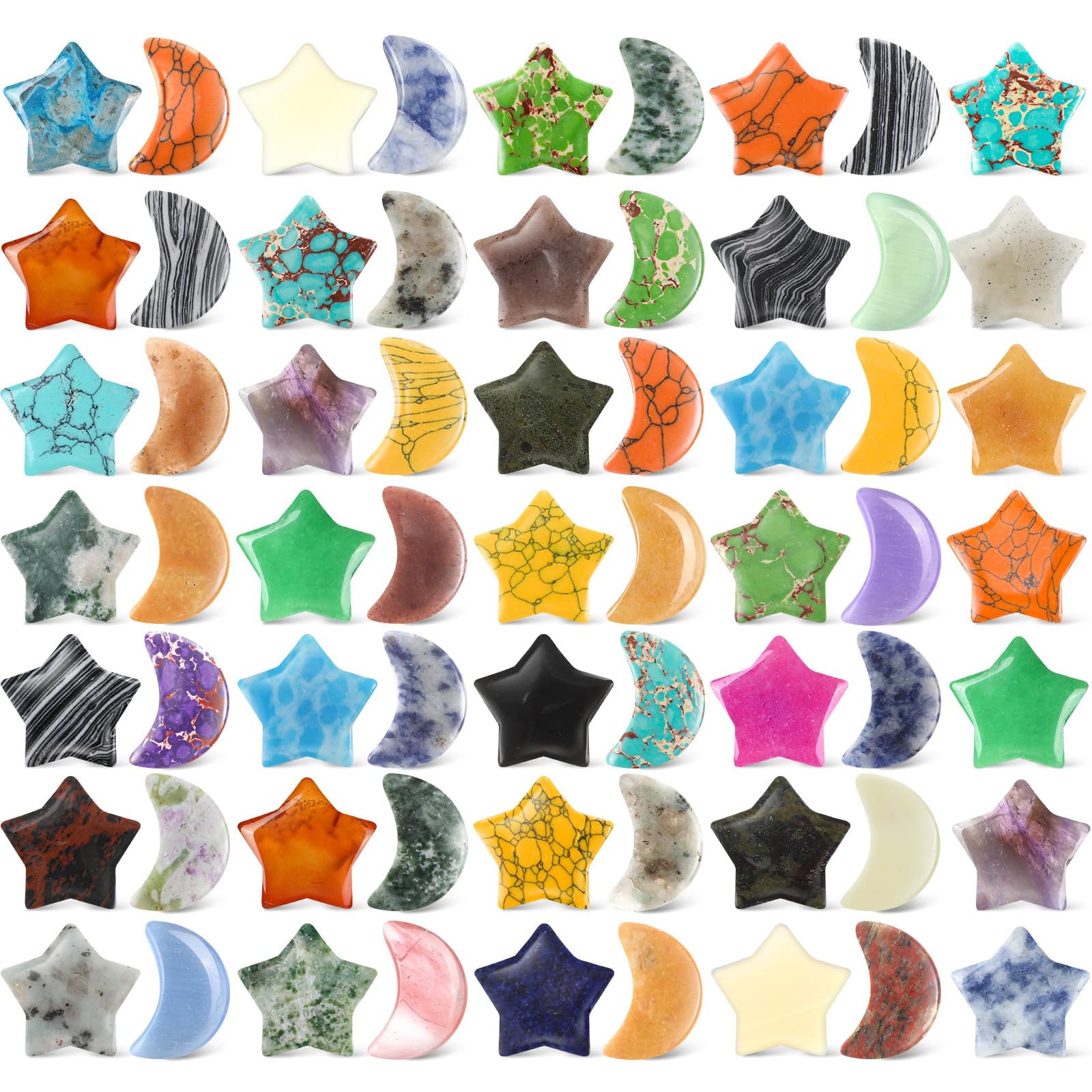 Amazon.com: Nuenen 72 Pieces Star and Moon Stones Crystal Bulk Worry ...