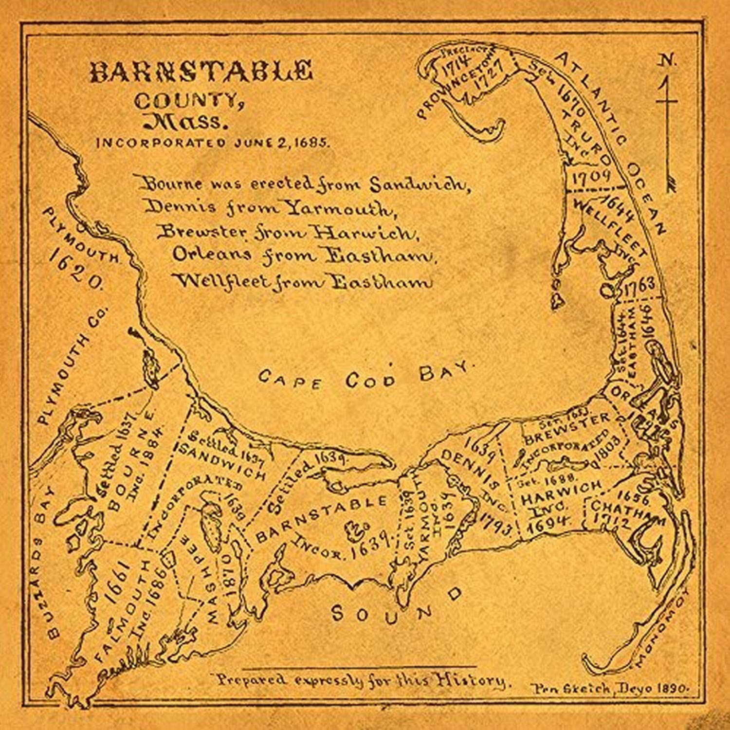 Amazon.com: buyartforless Vintage Barnstable County Map Cape Cod Mass ...