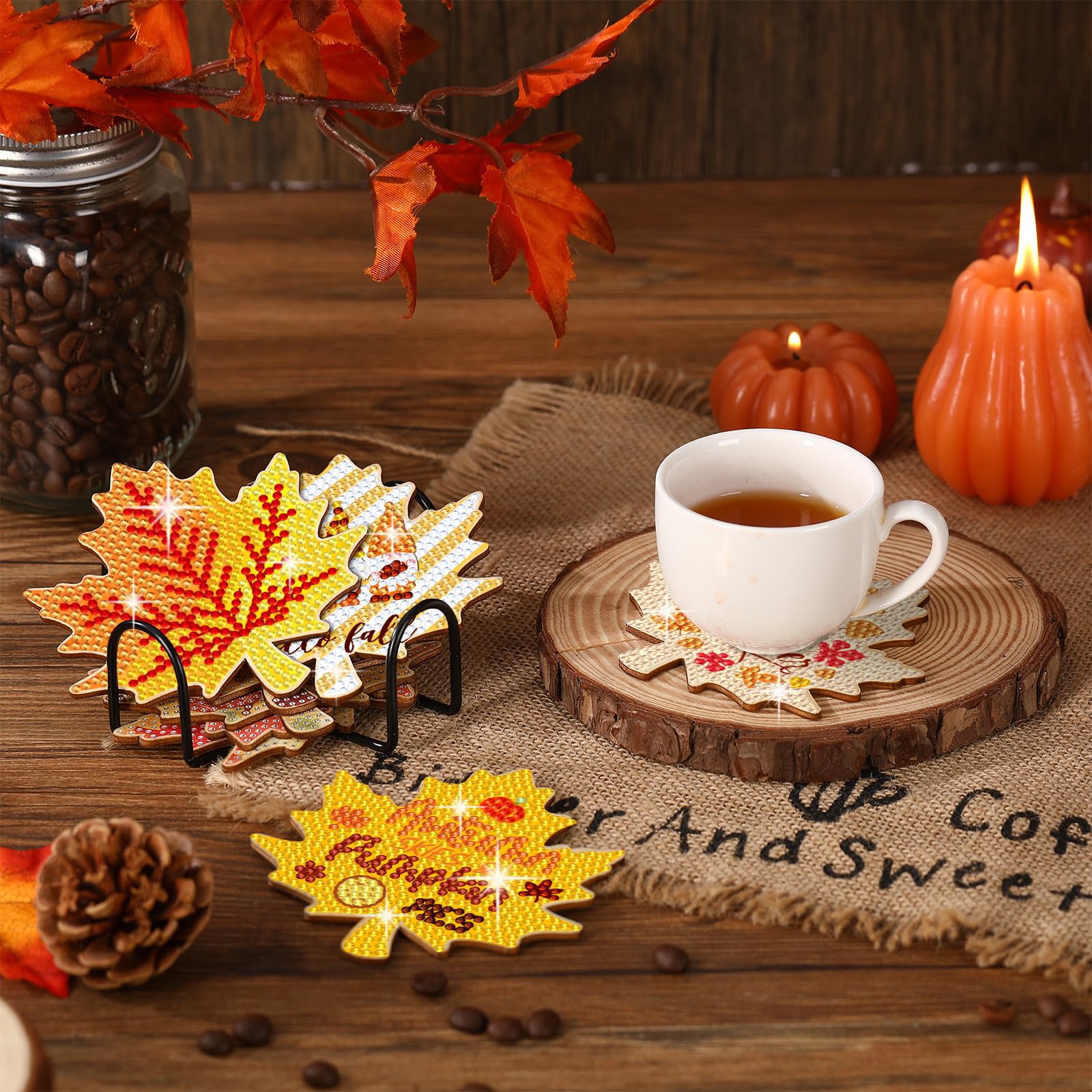 Snapklik.com : Shellwei 8 Pcs Fall Thanksgiving Diamond Art Coasters ...