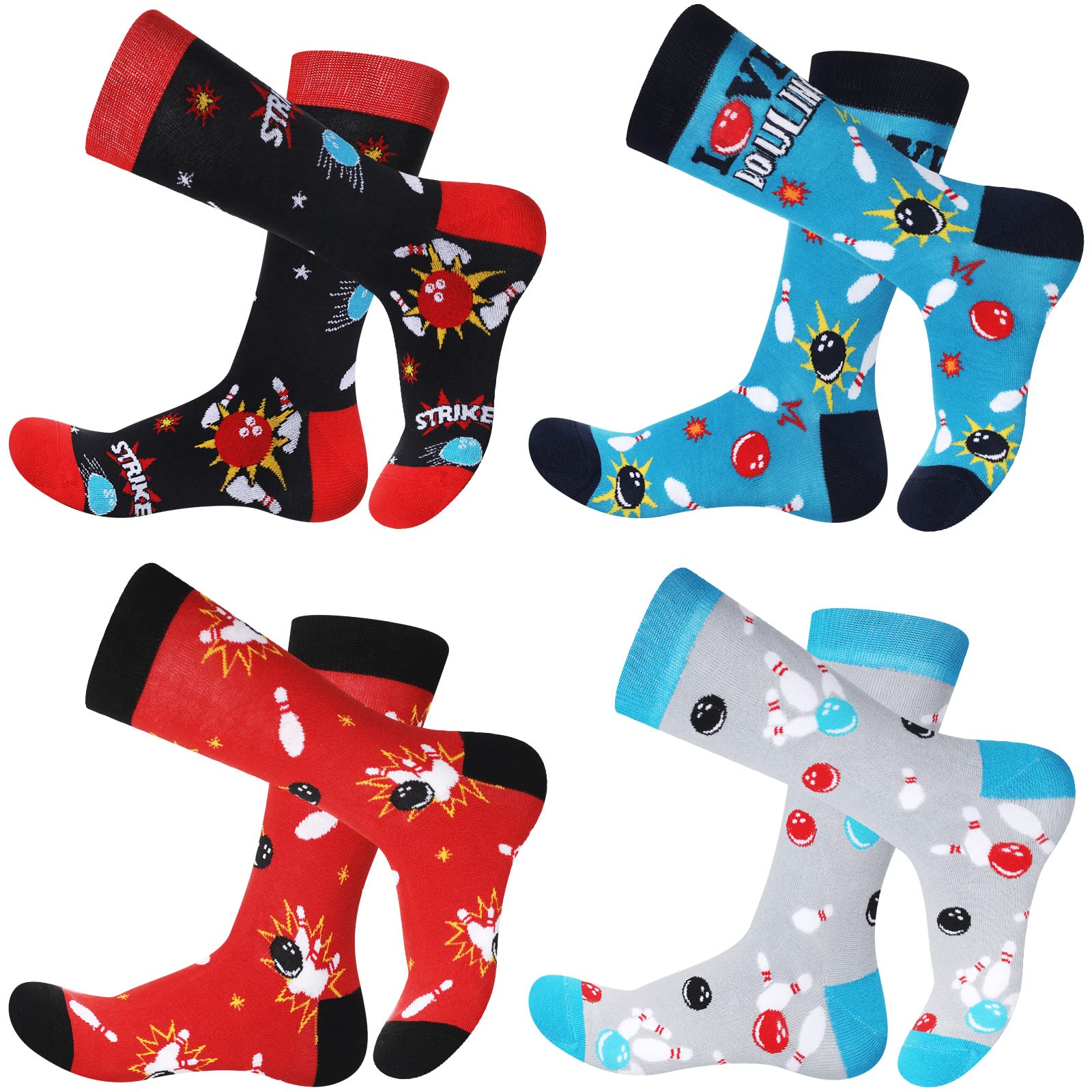 Vicenpal 4 Pairs Novelty Bowling Socks Casual Crew Bowling Socks Gift ...