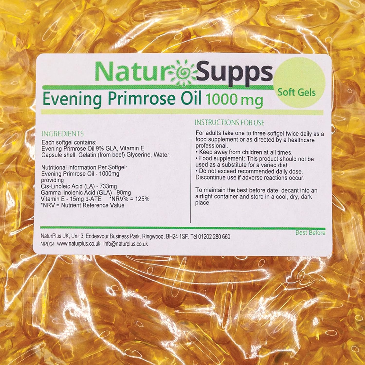Natur Supps Evening Primrose Oil 1000mg, Cold Pressed, Omega 6, 90mg ...