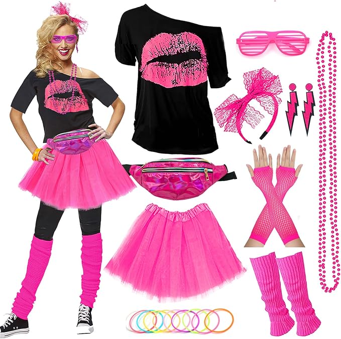 Amazon.com: RonFoxi Plus Size 80s Outfit for Women, Eighties Outfits ...