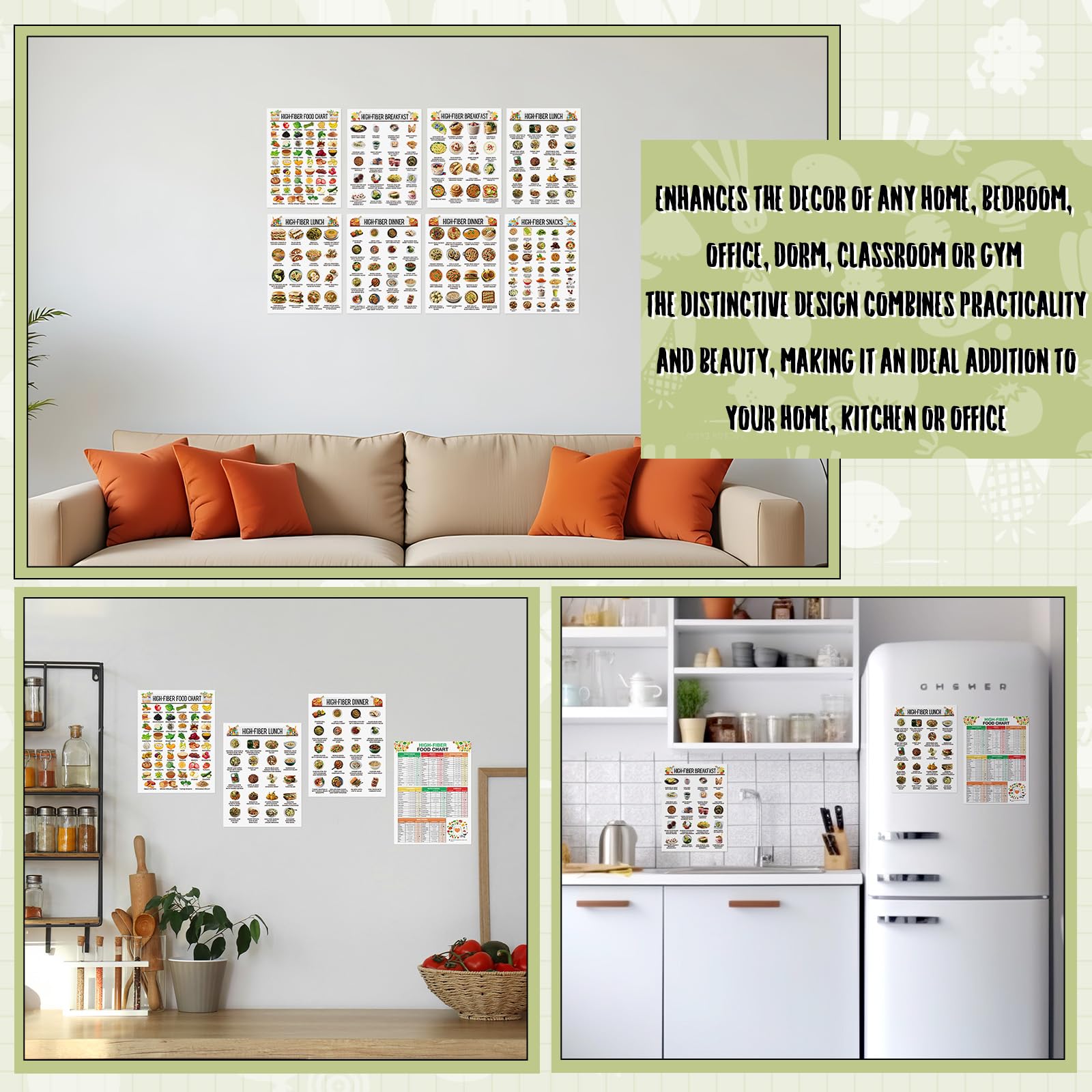 Snapklik.com : 12 Pcs High Fiber Food List Poster High Fiber Meal Plan Reference Guide Healthy ...