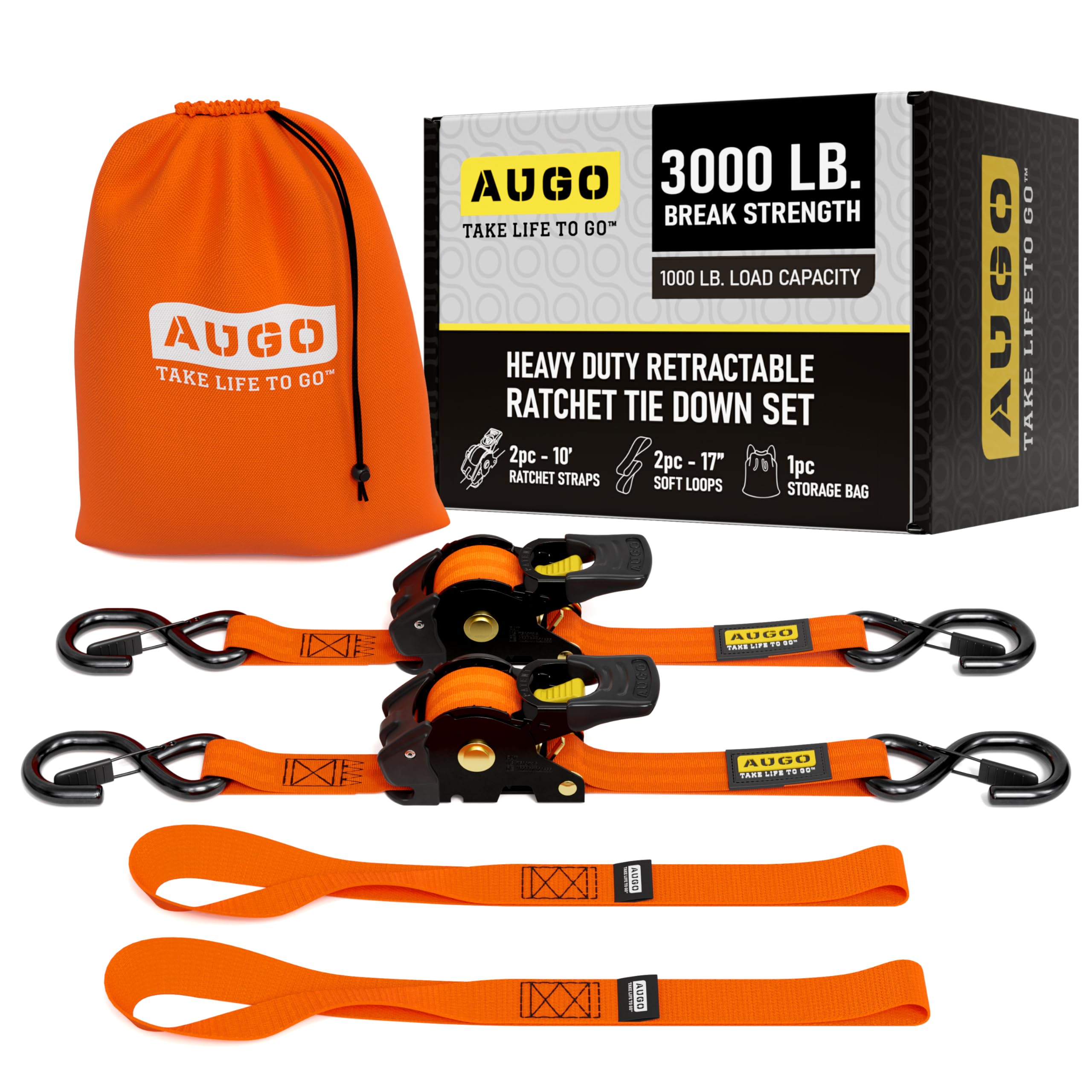 Snapklik.com : AUGO Retractable Ratchet Straps 2 Heavy Duty Ratchet ...