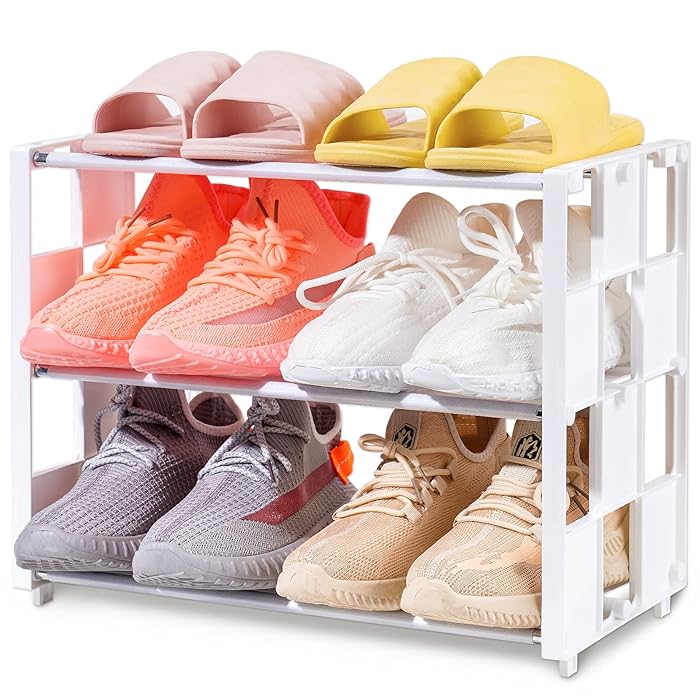 Buy NiHome 3-Tier Multifunctional Shoe Rack Organizer, Stackable ...