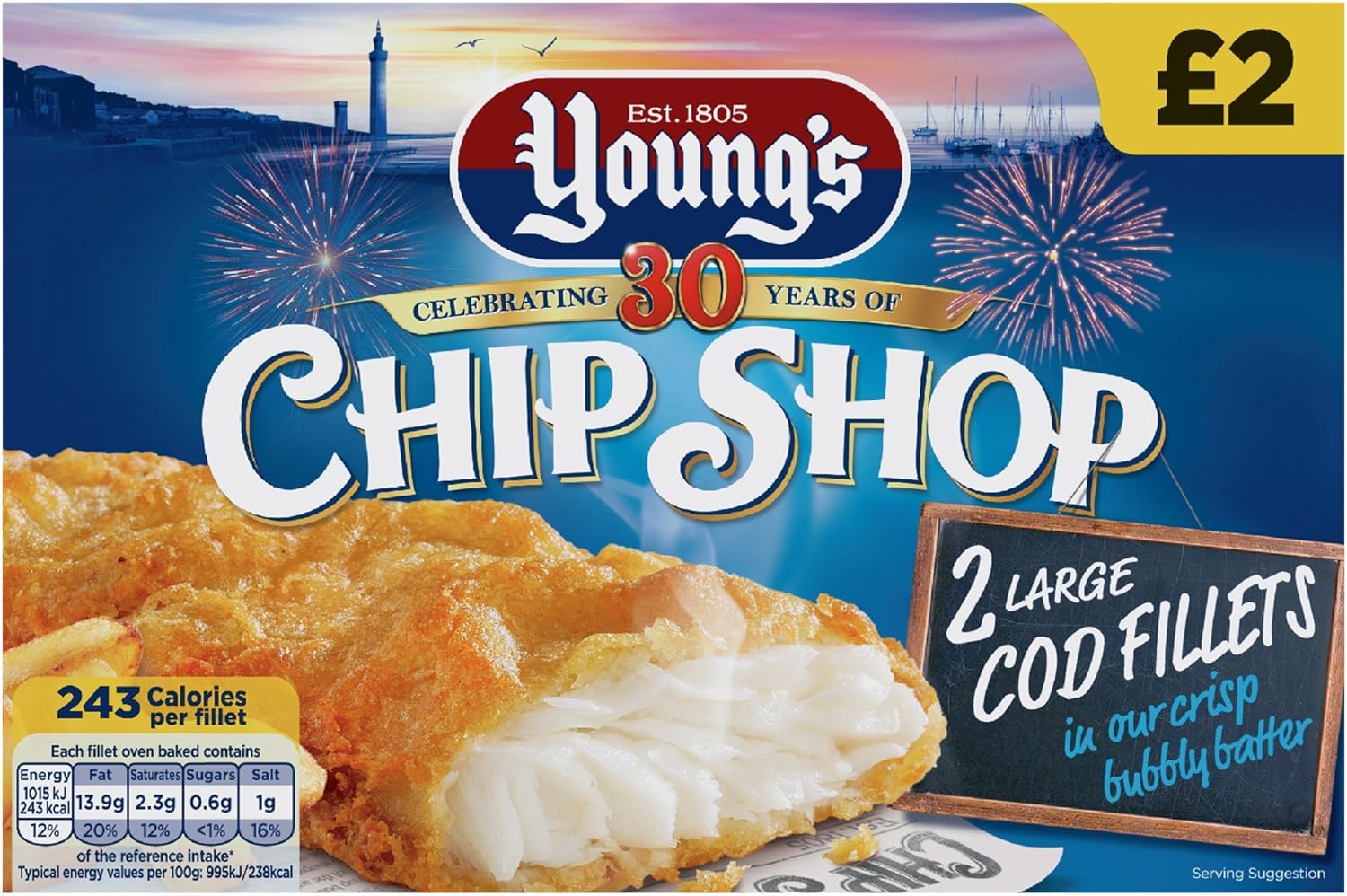 Young's Chip Shop Large Cod Fillets in Batter, 2x120g (Frozen) : Amazon ...