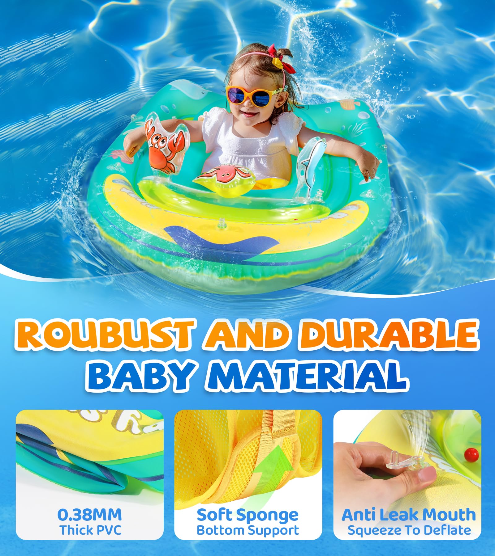 No-Rollover Baby Pool Float with Stabilized Triple Airbags, Raised ...