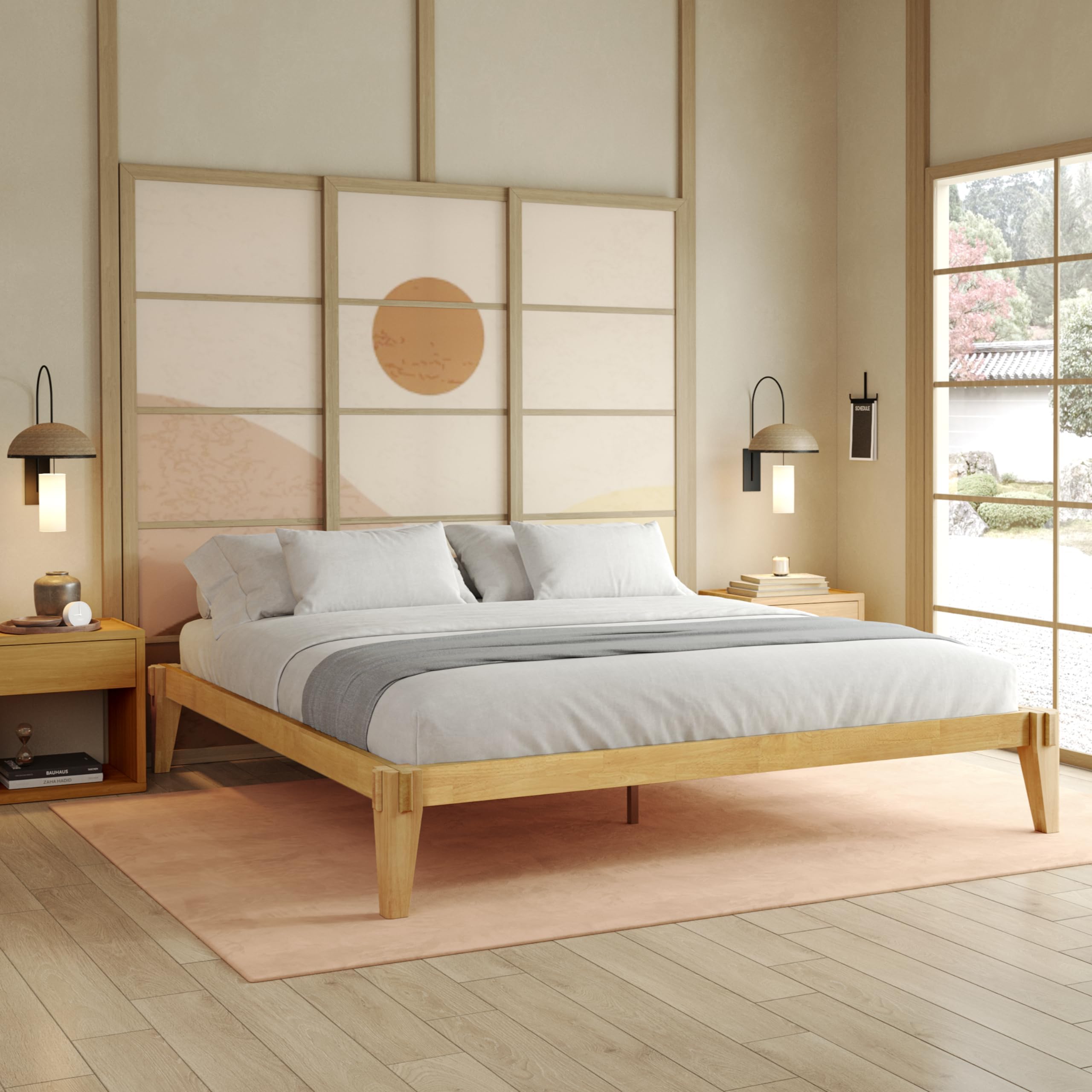 Amazon.com: LITFAD Scandinavian Bed Frame Platform Bed Solid Wood ...