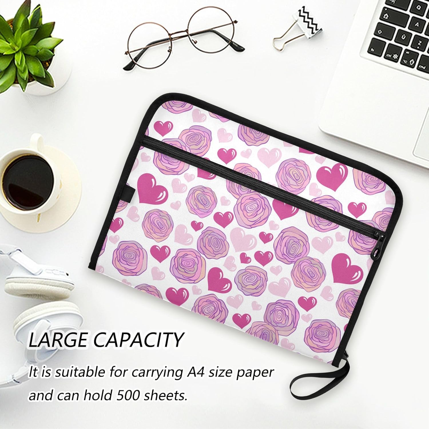 Pink Roses Hearts on White Valentines Expandable File Folders 13 ...